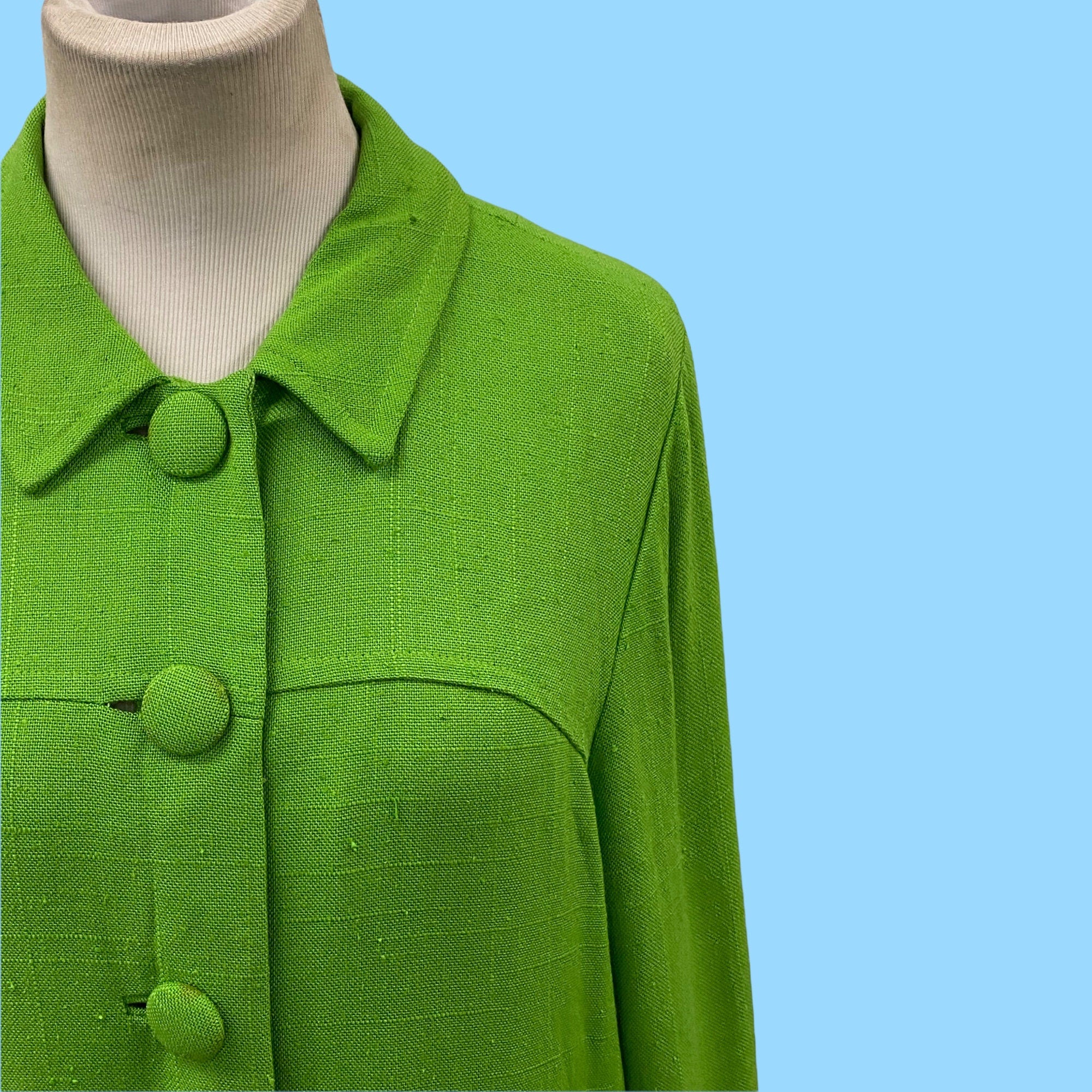 Vintage Green Linen Overcoat with Retro Mod Psychedelic Lining | Shop ...