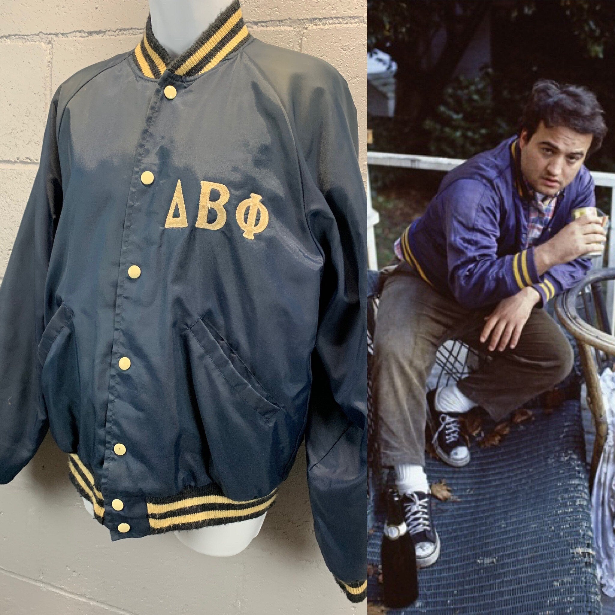Vintage 60s Fraternity Quilted Bomber Jacket Delta Beta Phi Greek Lett ...