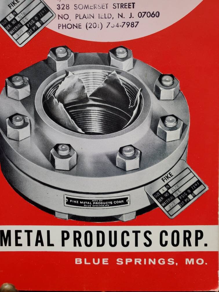 Vintage 1966 Fike Rupture Disc Assemblies Fike Metal Products Corp ...