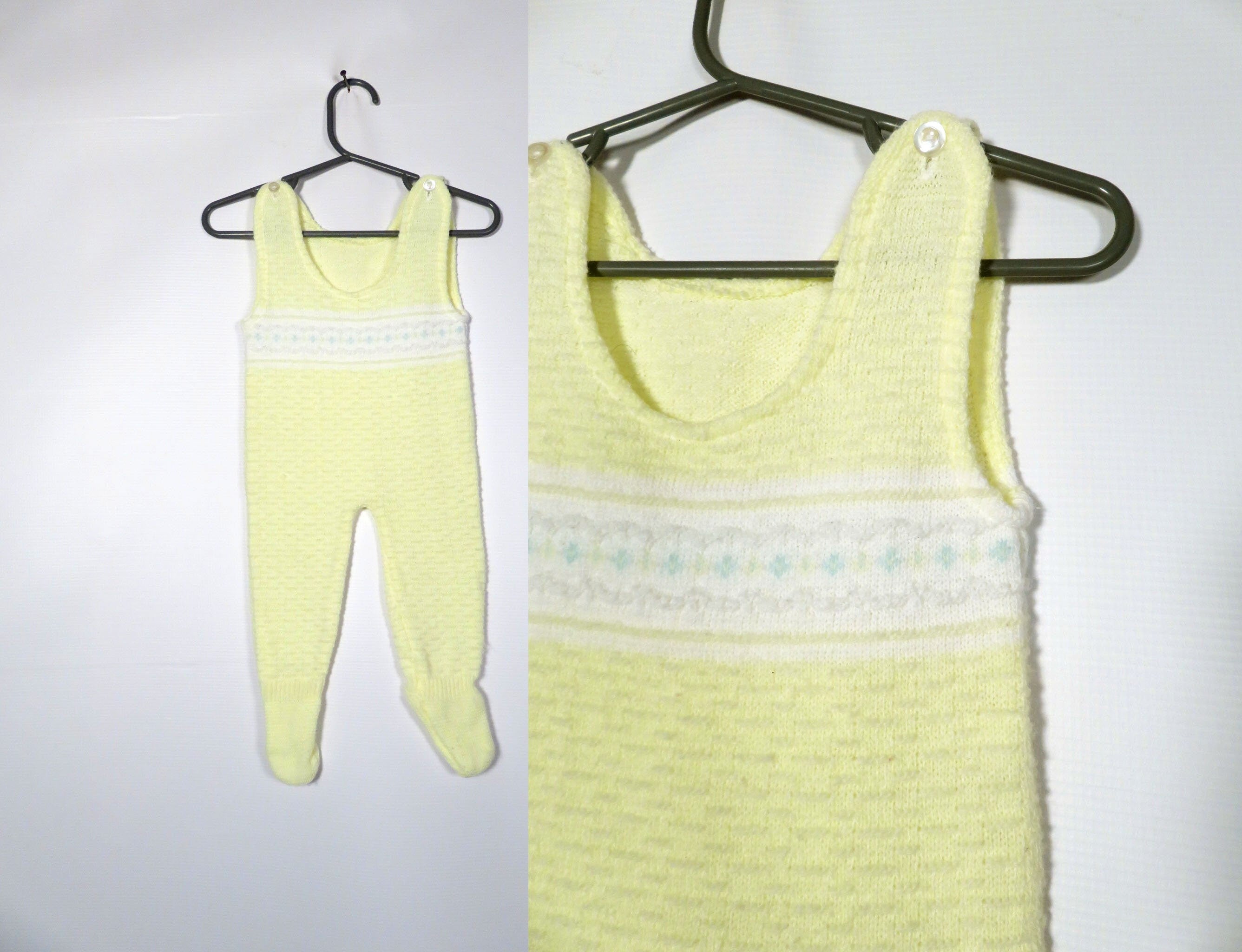 Vintage 80s Baby Pastel Yellow Textured Knit Footsie 0-6m | Shop THRILLING