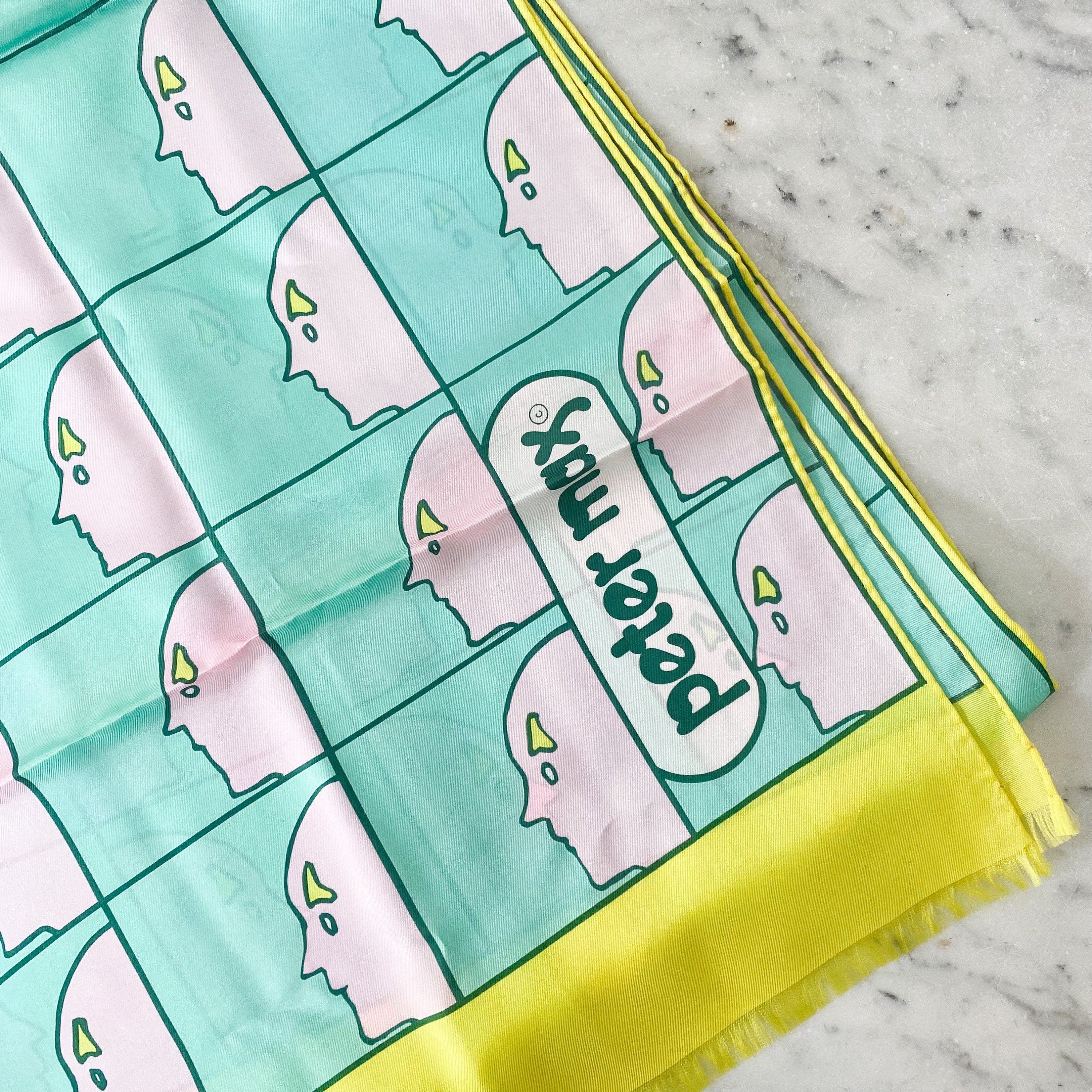 Vintage 70s Peter Max Scarf Made In Japan Green Pink, and Yellow by ...