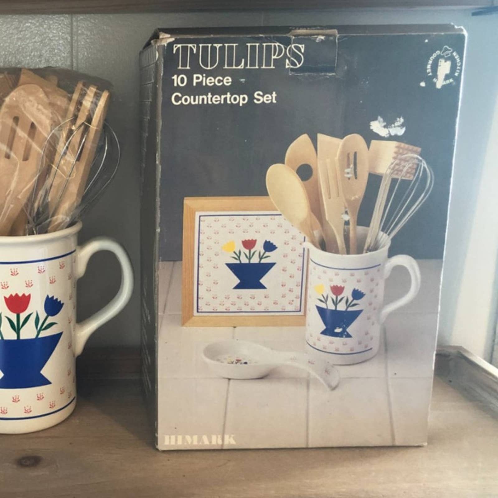 Vintage 80s Tulip Kitchen Utensil Set Red Blue Yellow Trivet Spoon Res ...