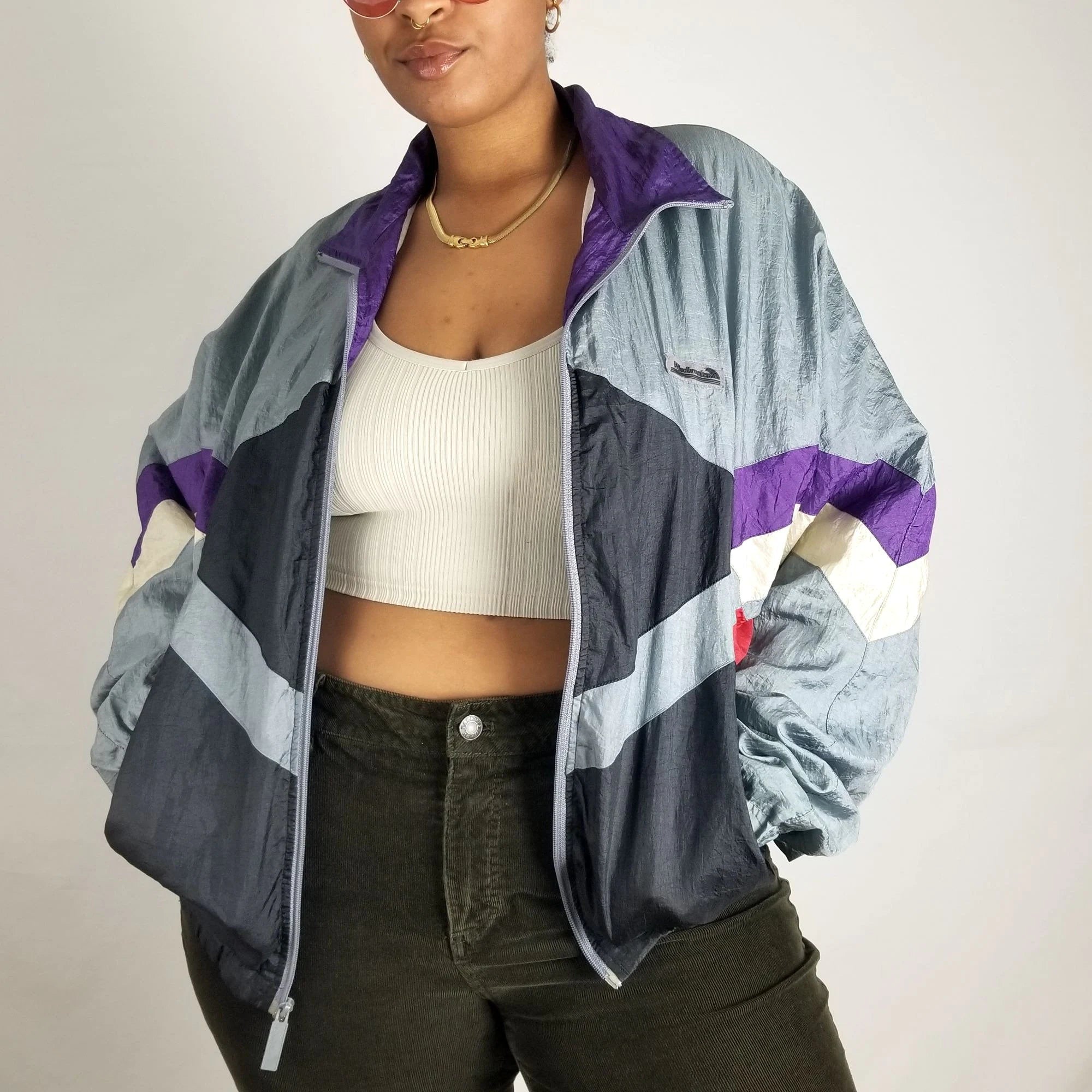 Vintage 90s Gray Black Windbreaker Jacket Colorblock Chevron 80s Long ...