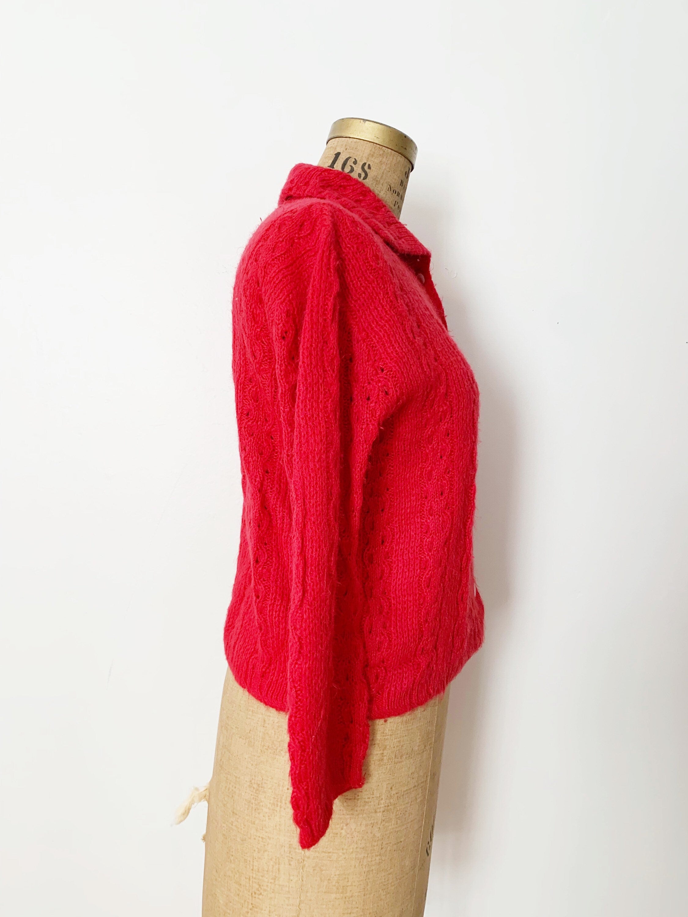 Vintage 50s Red Cable Knit Cardigan Sweater by Kate Collins | Shop ...