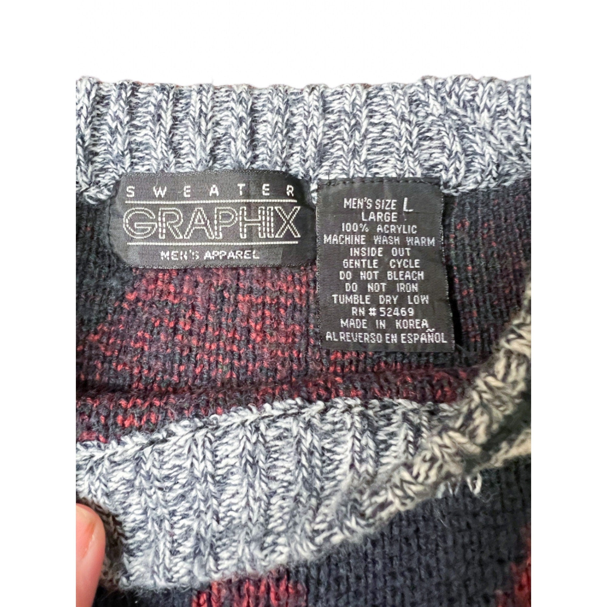 Vintage 80s/90s Sweater Graphix Black/maroon Graphic Sweater By Graphix ...