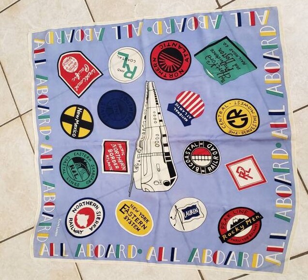 Vintage 90’s Travel Railroad Motif Silk Scarf | Shop THRILLING