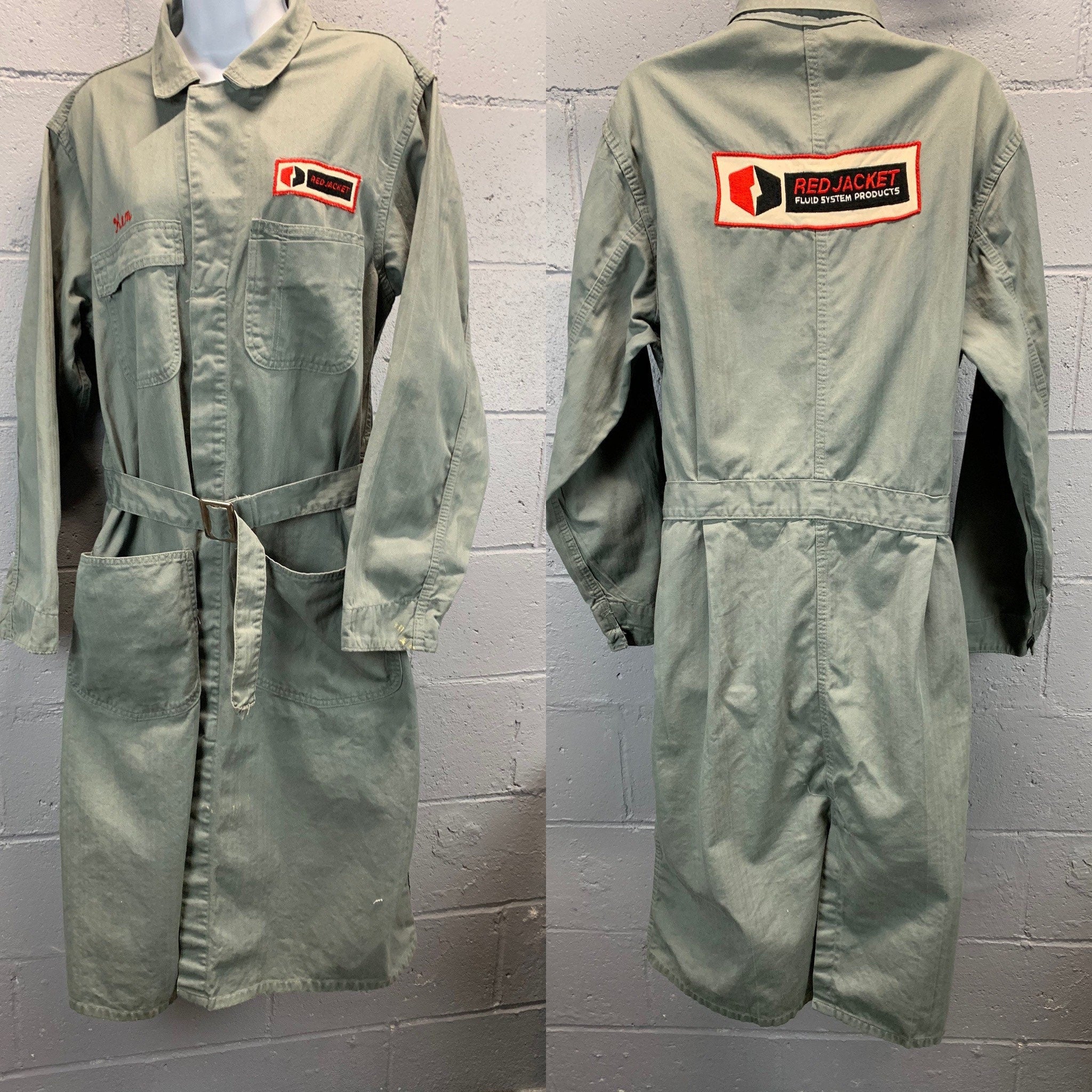 Vintage 50s/60s Herringbone Coverall Trench Coat Mechanic Coat Chain S ...