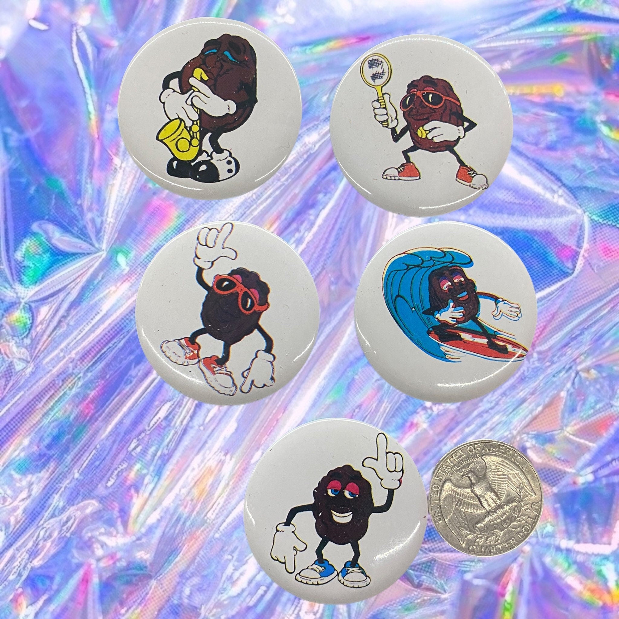 Vintage California Raisin Pinback Buttons Pins | Shop THRILLING