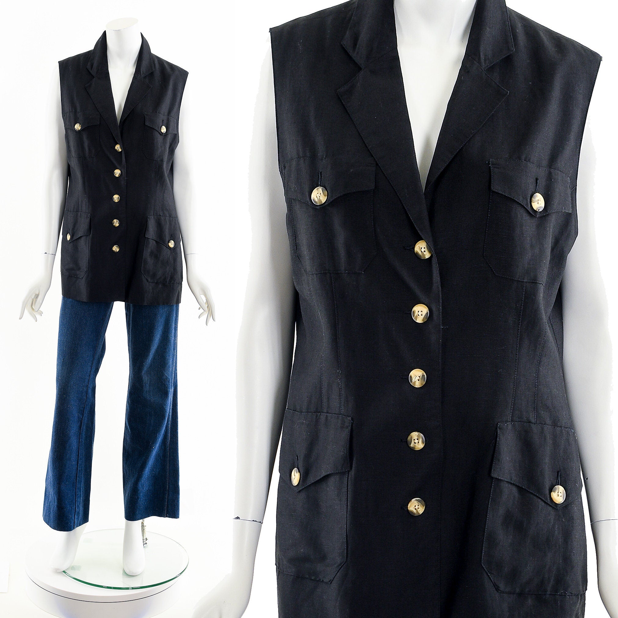 Vintage Utilitarian Linen Button Down Vest by Mixit | Shop THRILLING