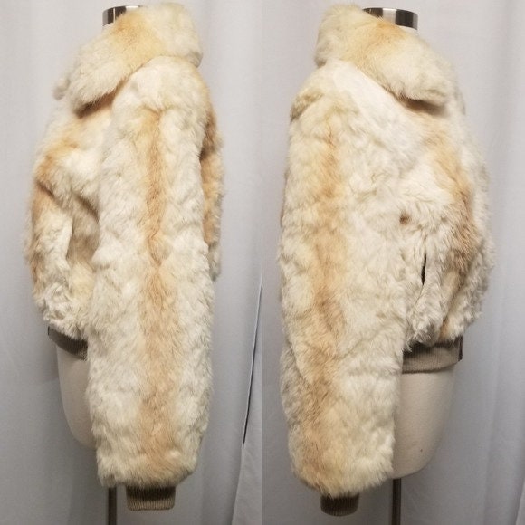 Vintage 80s Cream Tan Rabbit Fur Bomber Jacket | Shop THRILLING