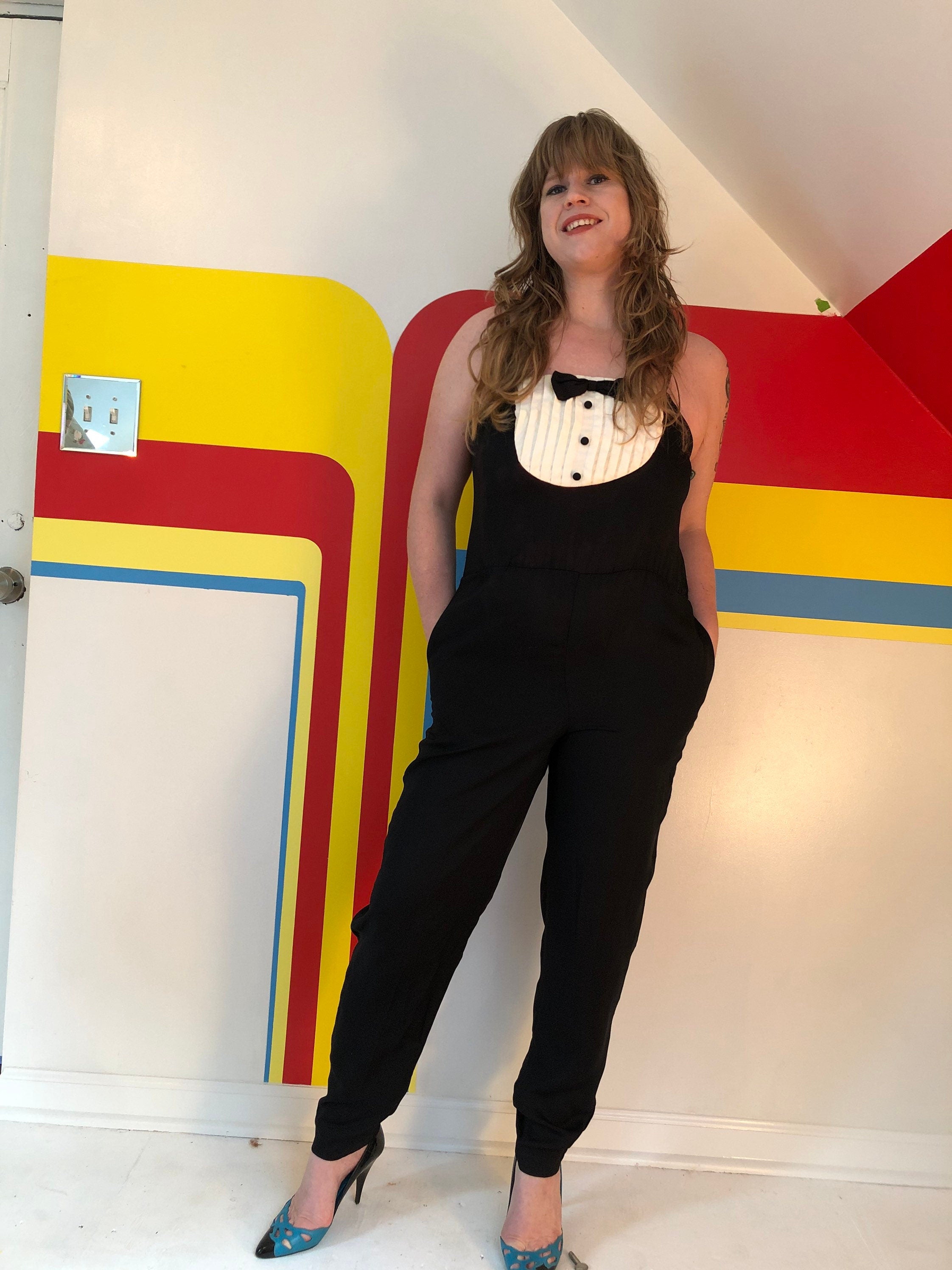 Vintage 80s Tuxedo Jumpsuit Black Tux by My Colors | Shop THRILLING