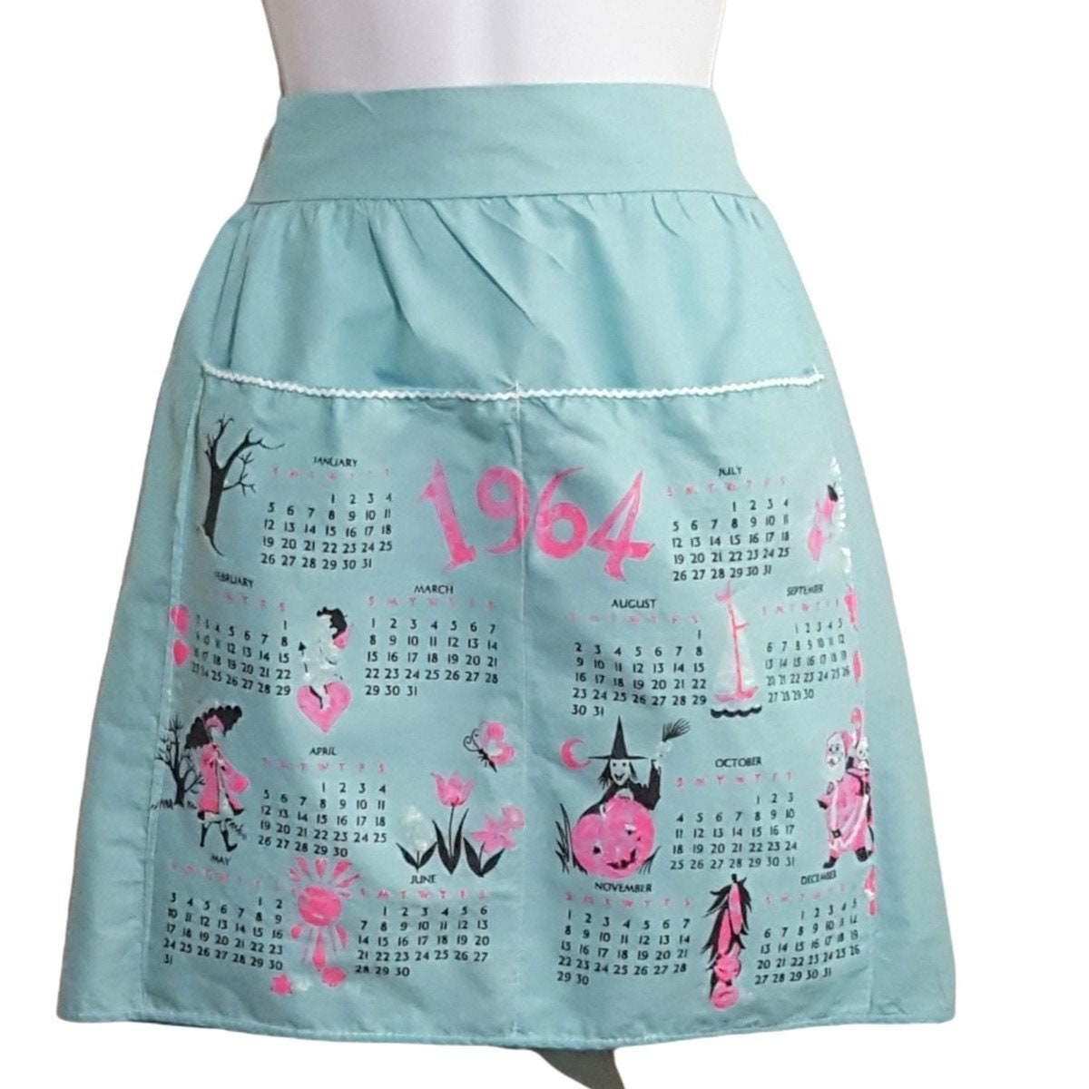 Vintage 1964 Calendar Half Apron Blue Pockets Rick Rack | Shop THRILLING