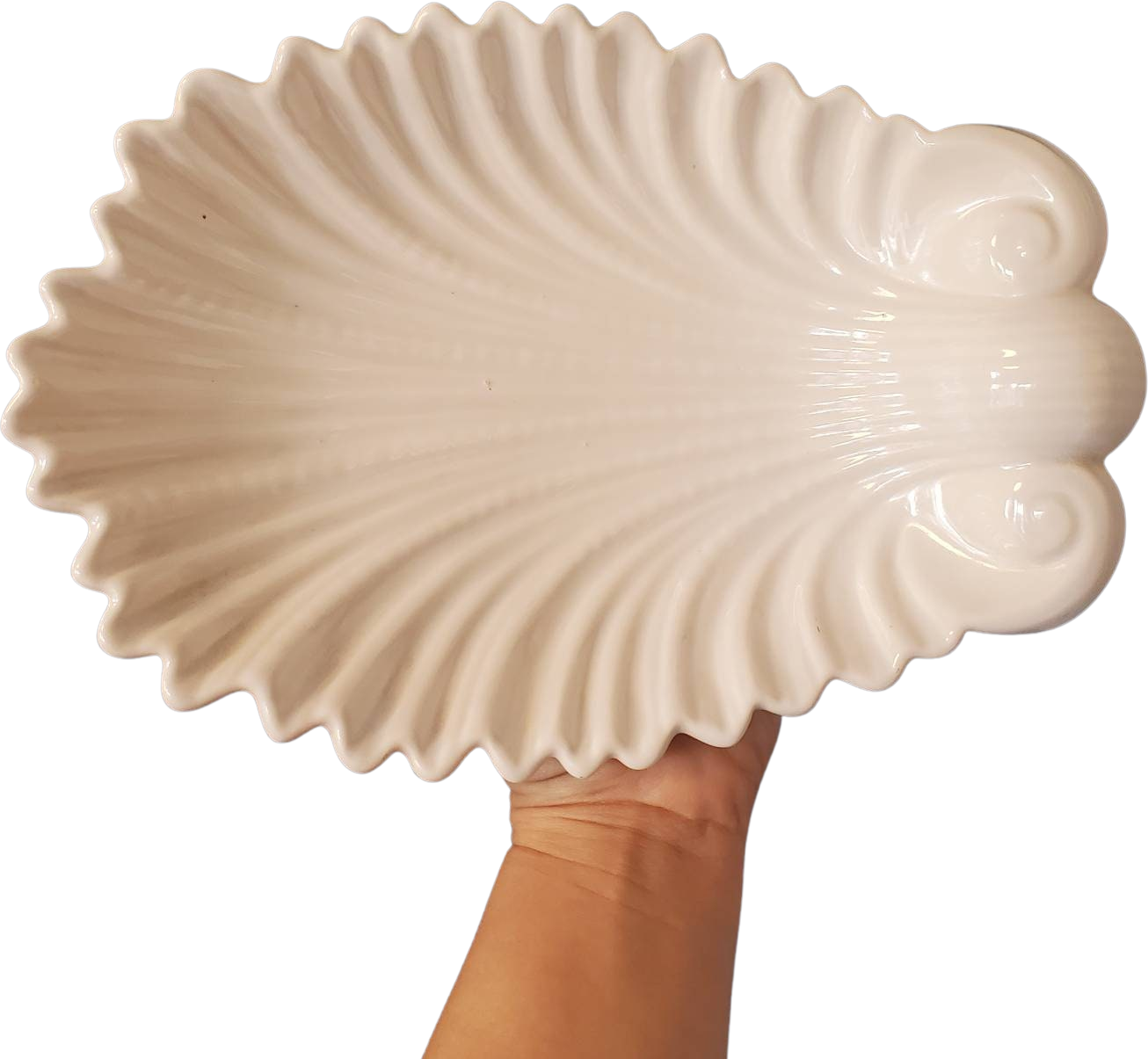 Vintage 80s 90s Porcelain Footed Oblong Long Scalloped Shell Dish ...