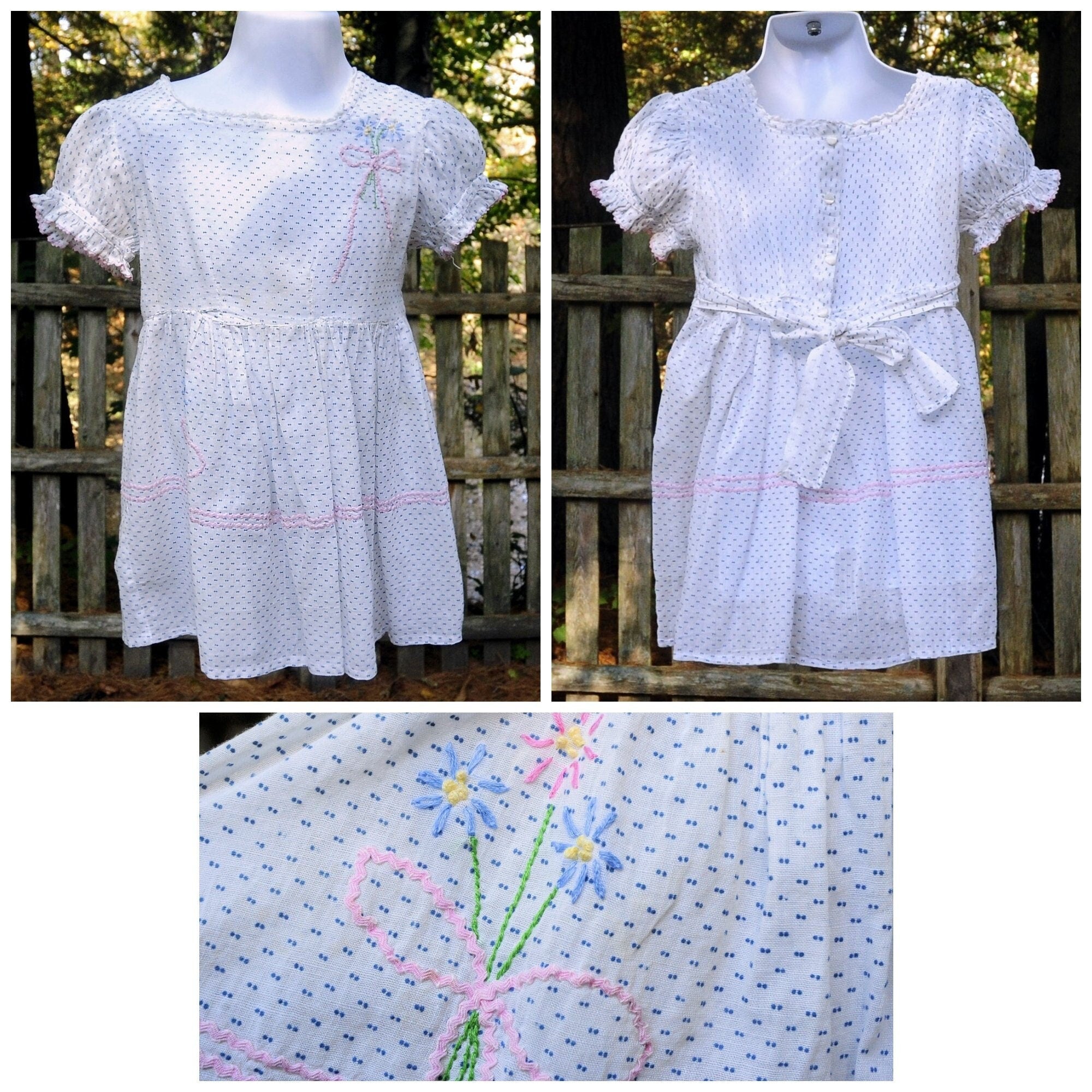 Vintage 60s Little Girls Dotted Swiss and Floral Easter Spring Dress ...
