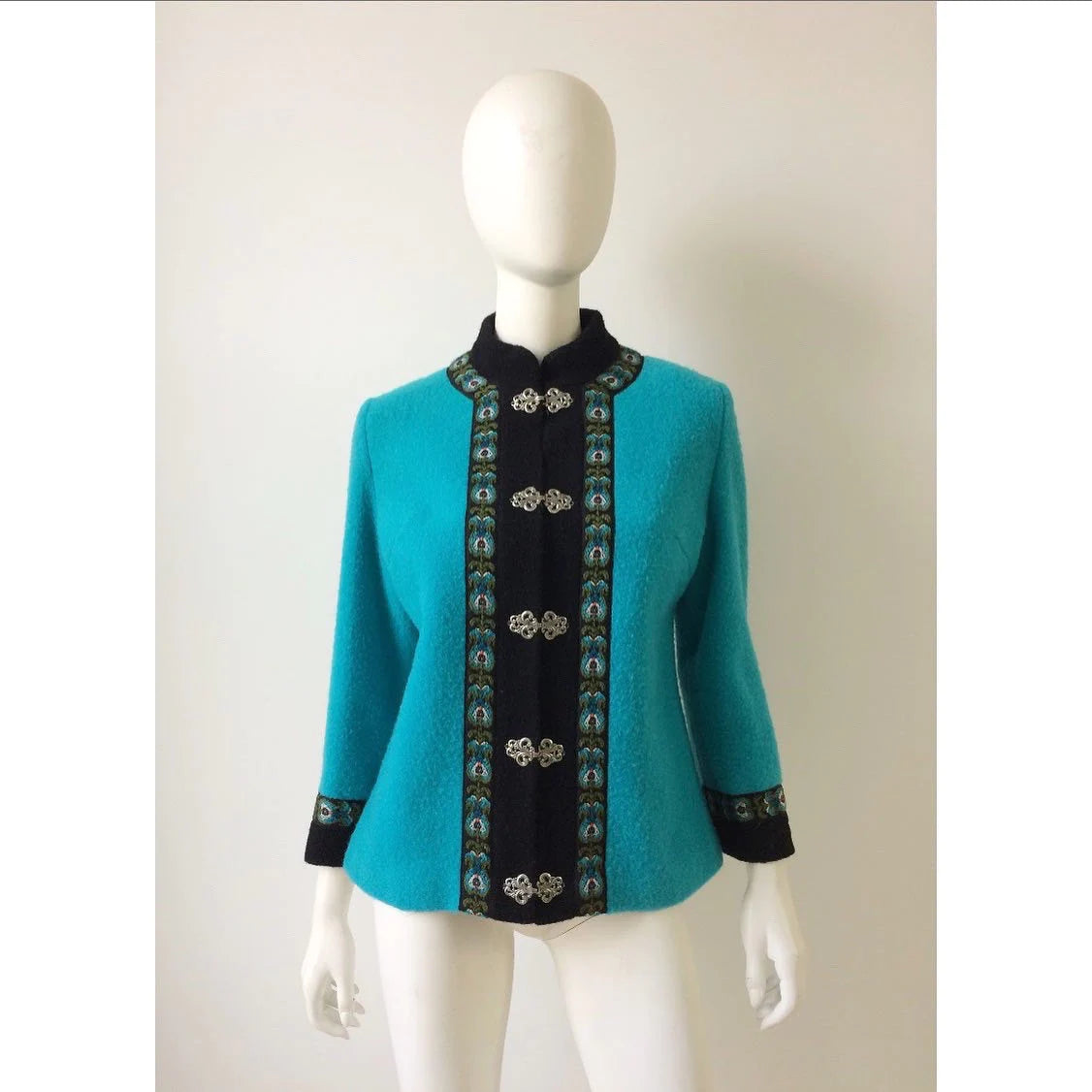 Vintage 70s Jacket/ 70s Blue Norwegian Folk Wool Jacket / Medium by Ev ...