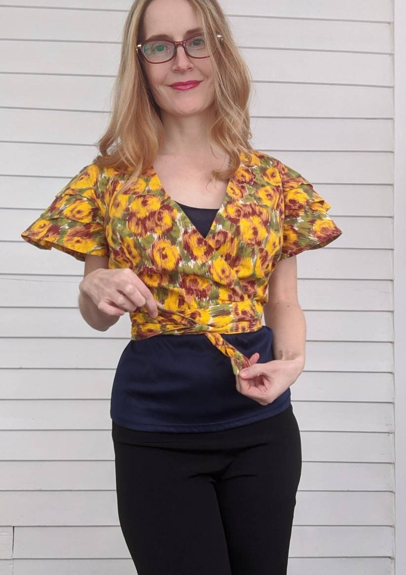 Yellow Floral Wrap Top 60s Vintage | Shop THRILLING
