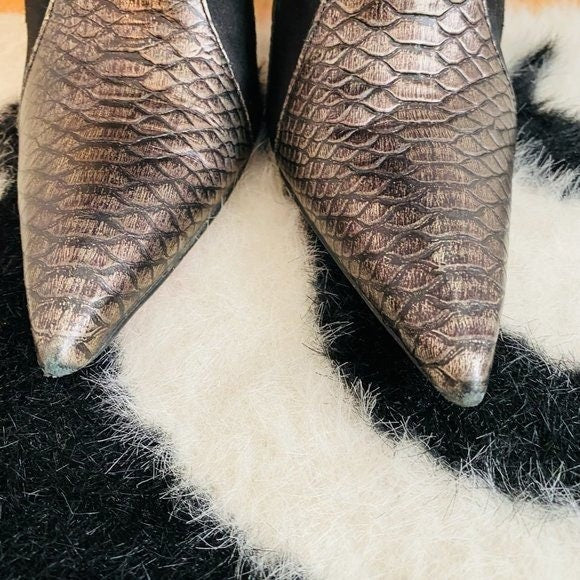 Vintage 00s Carlos Tall Black and Pewter Metallic Snake Print Stretchy ...
