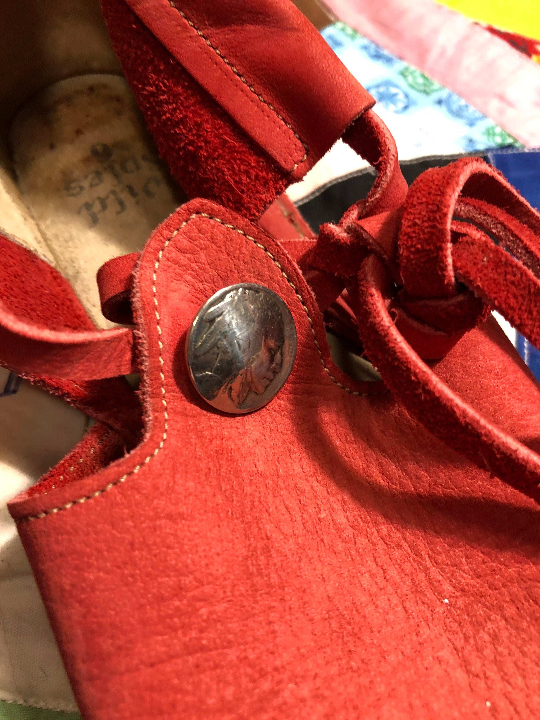 Vintage 60s/70s Suede Buffalo Nickle Button Red Moccasins By Wild Soles ...