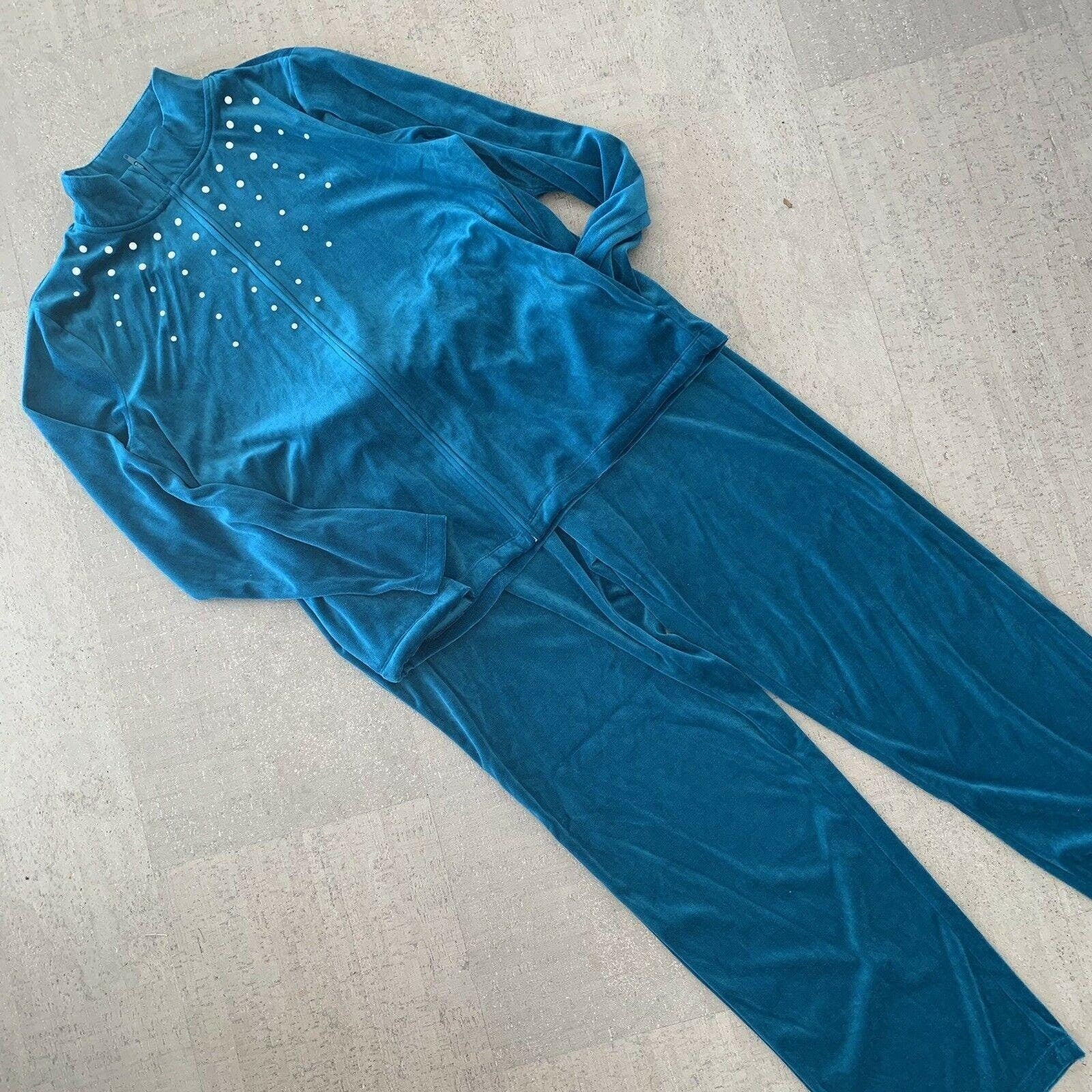 Rebecca Malone Velour Tracksuit Pants Set Womens Sz Large Teal Vintage ...