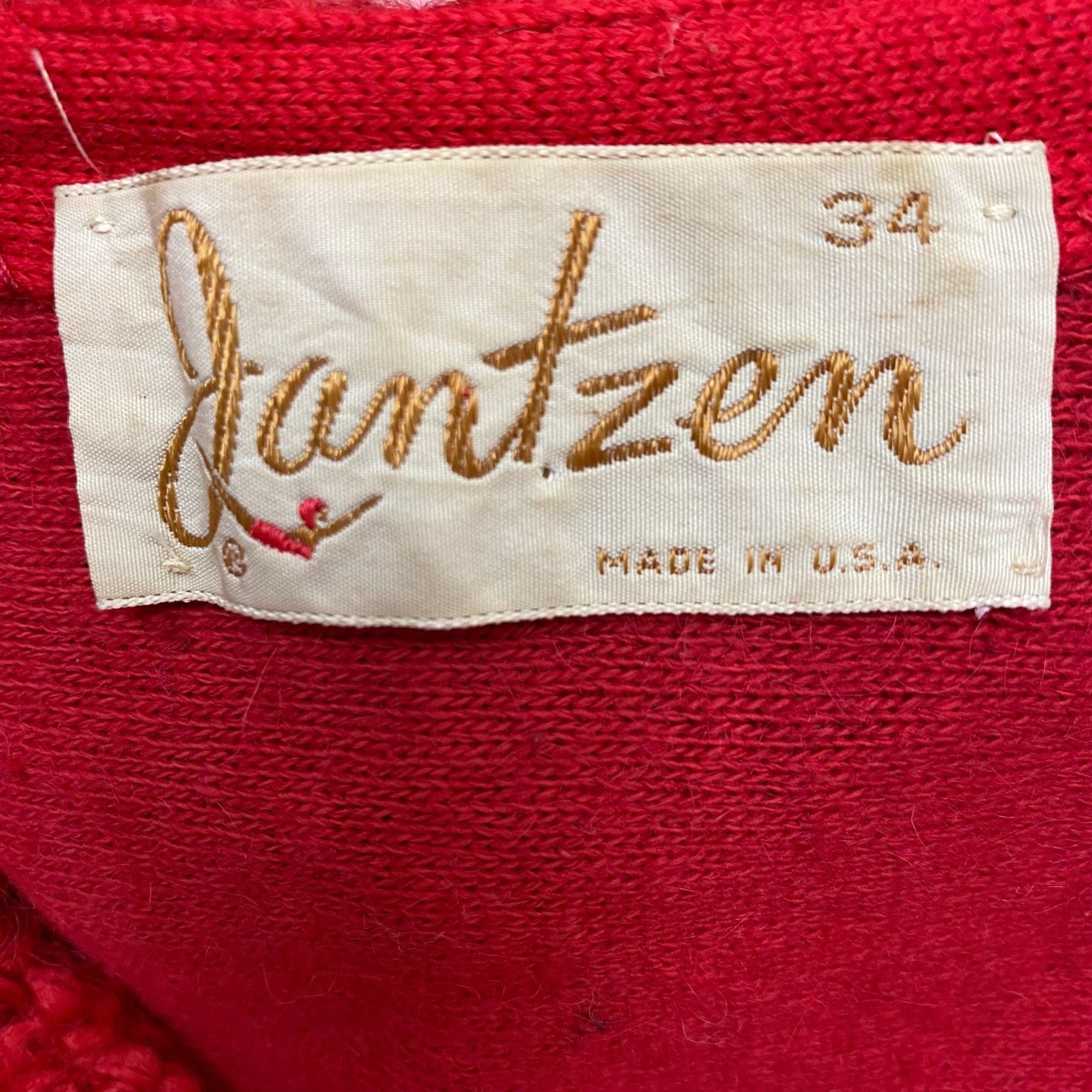Vintage 50s Jantzen Red Bouclé V-Neck Sweater by Jantzen | Shop THRILLING