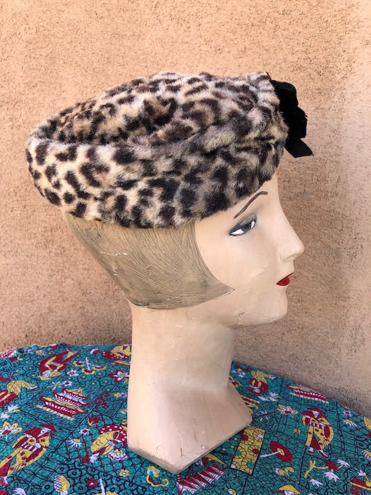 Vintage 60s Faux Fur Leopard Print Pillbox Style Hat | Shop THRILLING