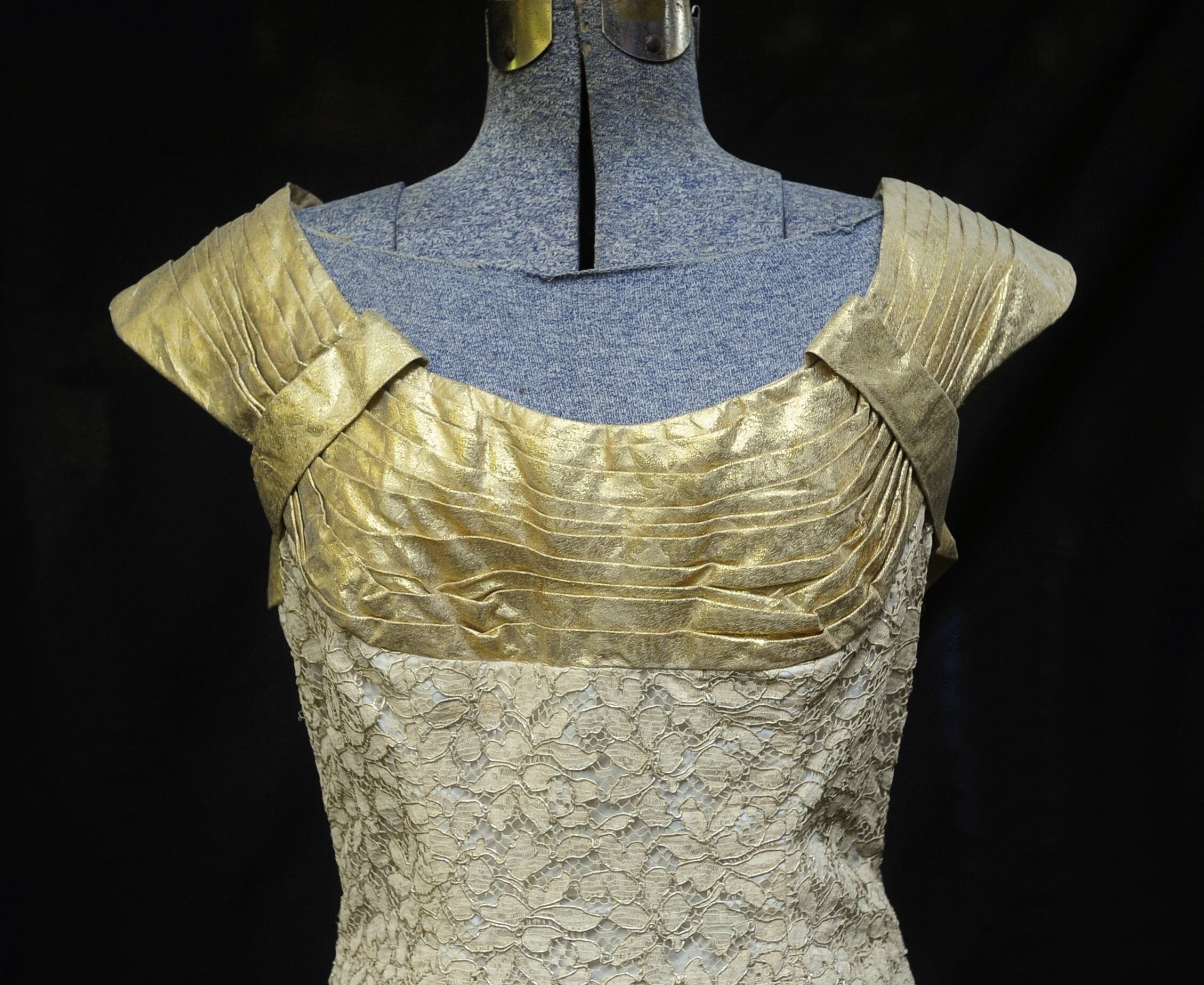 Vintage 50s Miss Cane New York Gold Lace and Lame Wiggle Bombshell Dre ...