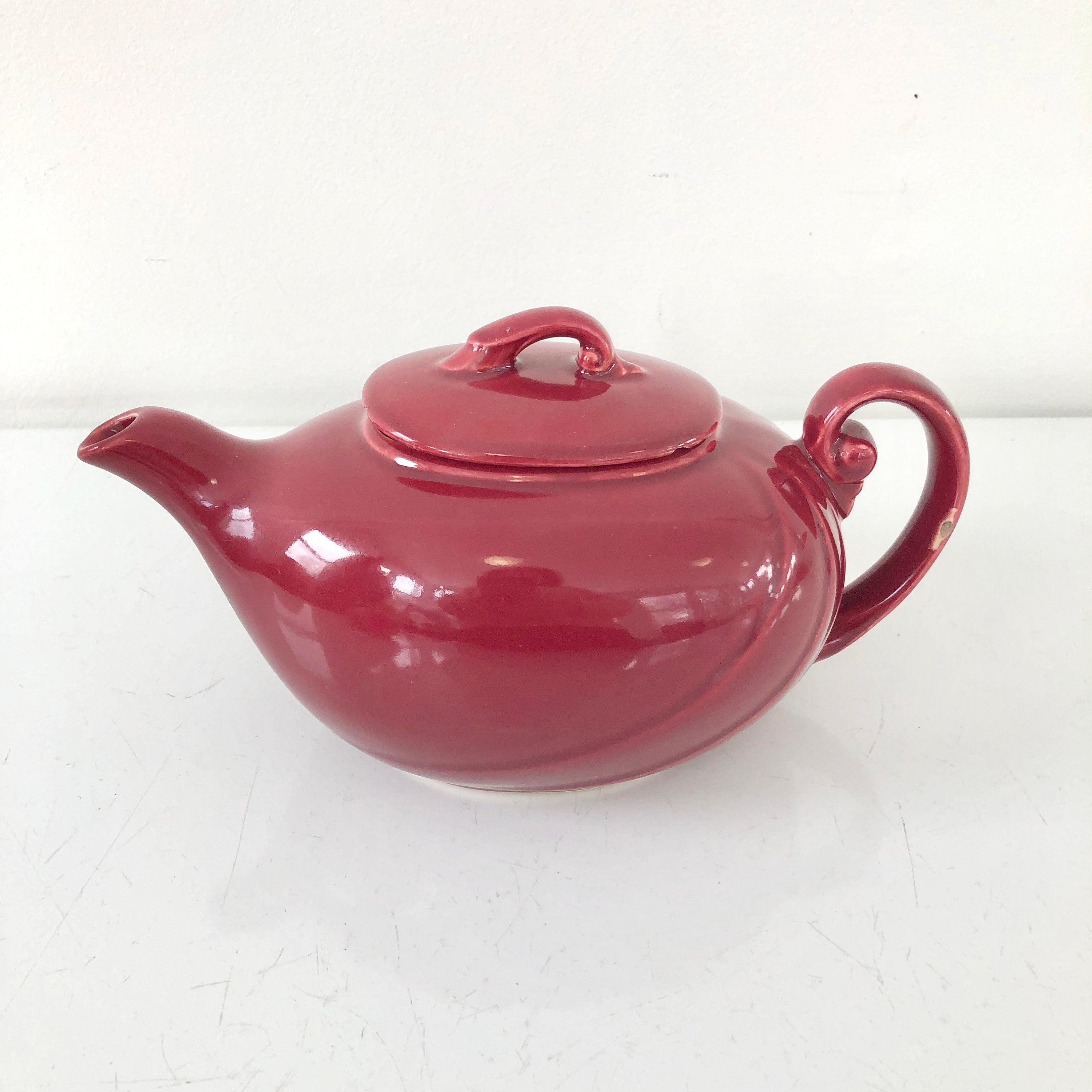 Vintage Aladdin Teapot Maroon Burgundy Small 3 Cups Unusual Size for I ...