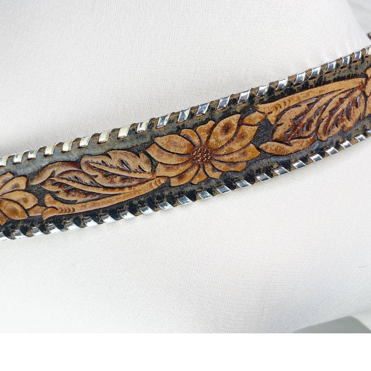 Vintage Guitar Buckle Mens Custom Artisan Hand Tooled Laced Floral ...