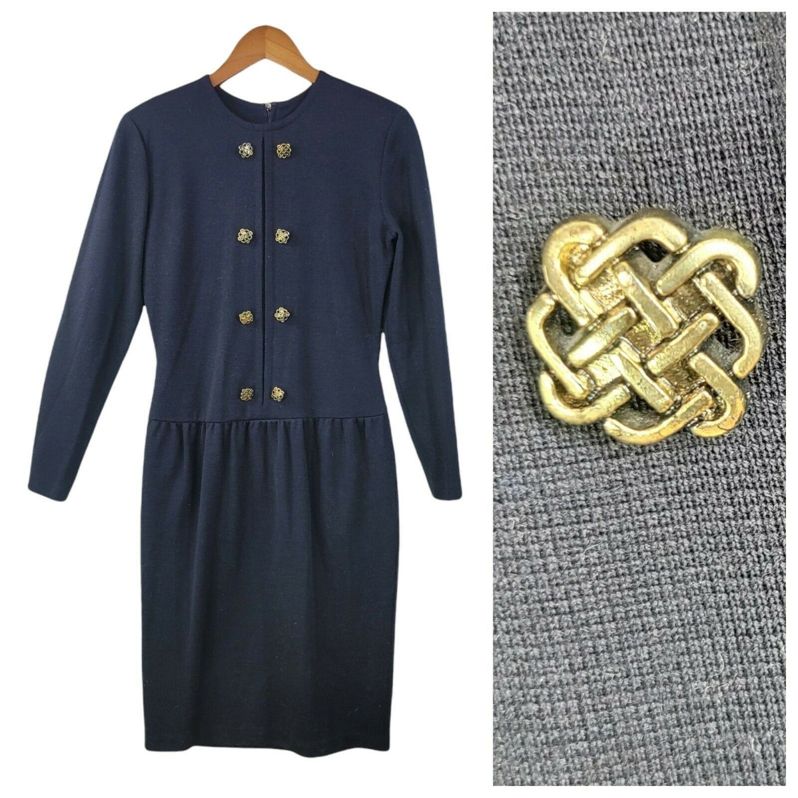 Vintage Gold Button Dark Academia Royalcore Black Wool Suit Dress by ...
