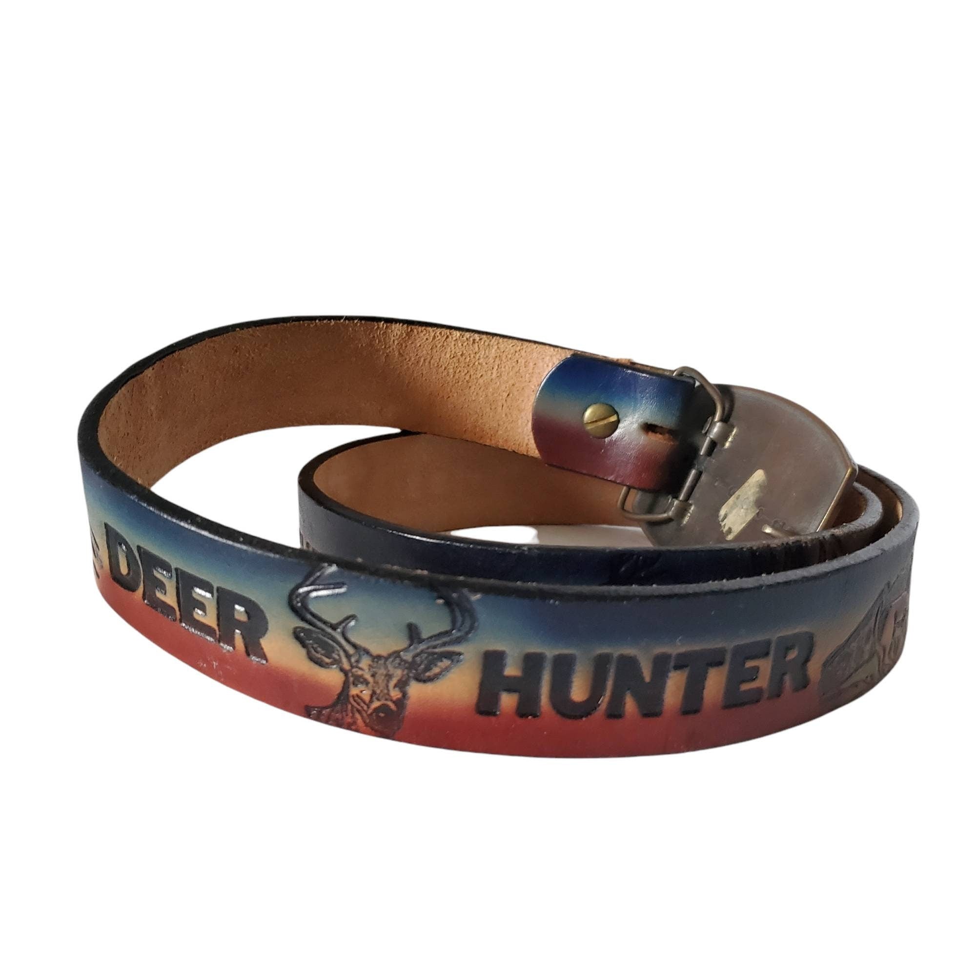 Vintage Mens Byrd Hand Tooled Whitetail Deer Hunter Hunting Leather Be ...