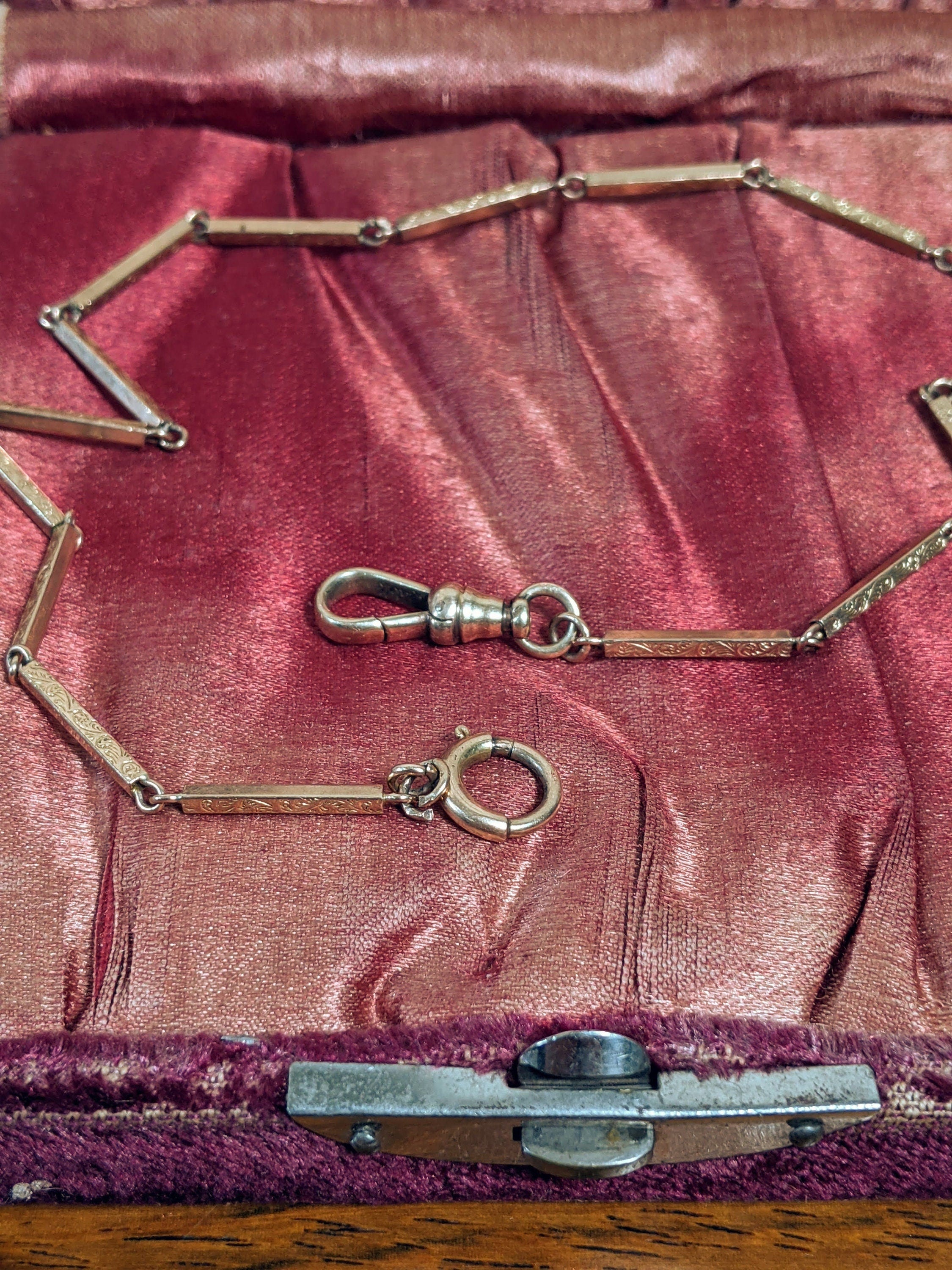 Vintage C. Edwardian-10s 10k Gold Watch Chain Antique Necklace ...