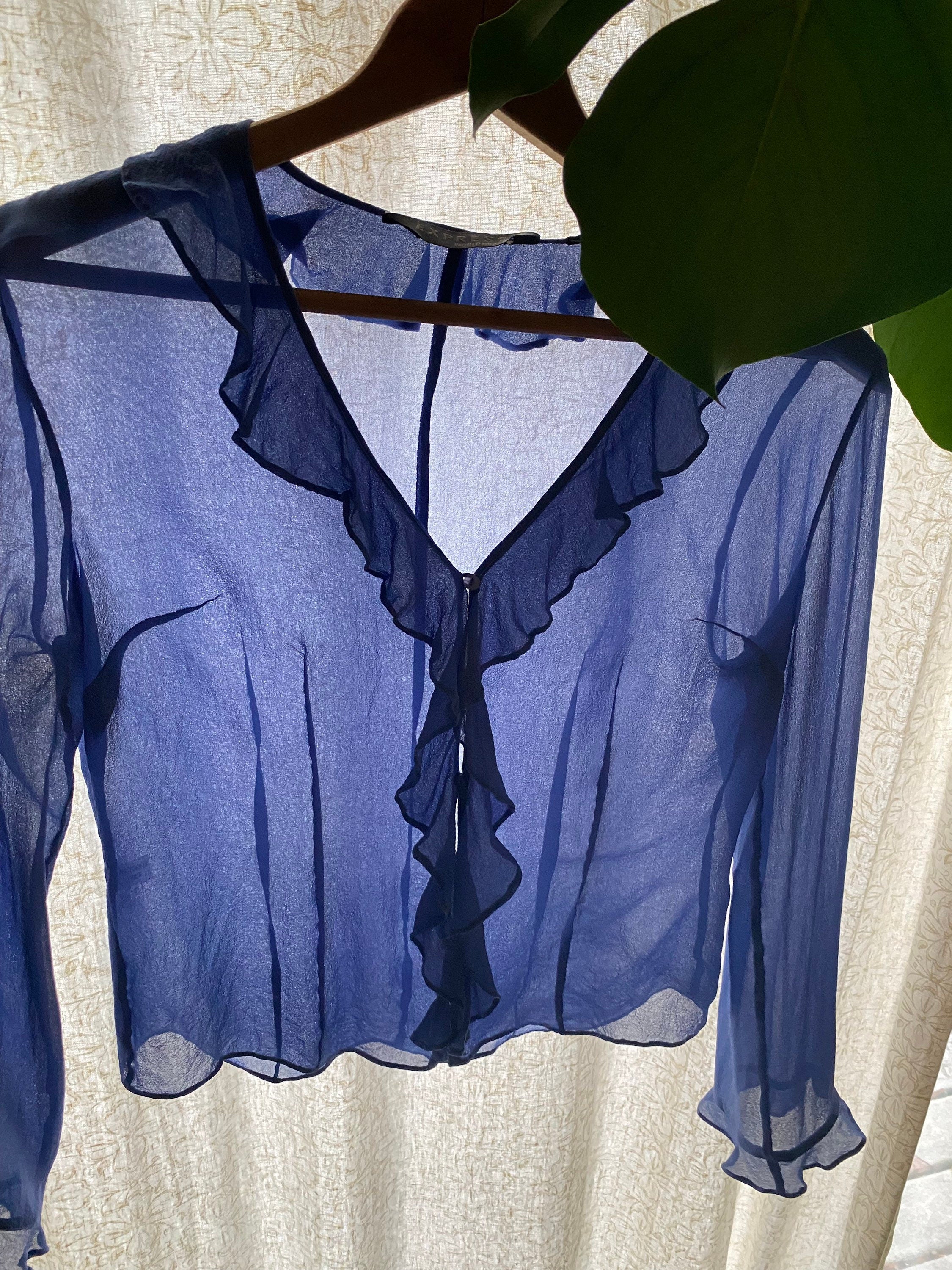 Vintage Sheer Silk Blouse Periwinkle Blue by Express World Market ...