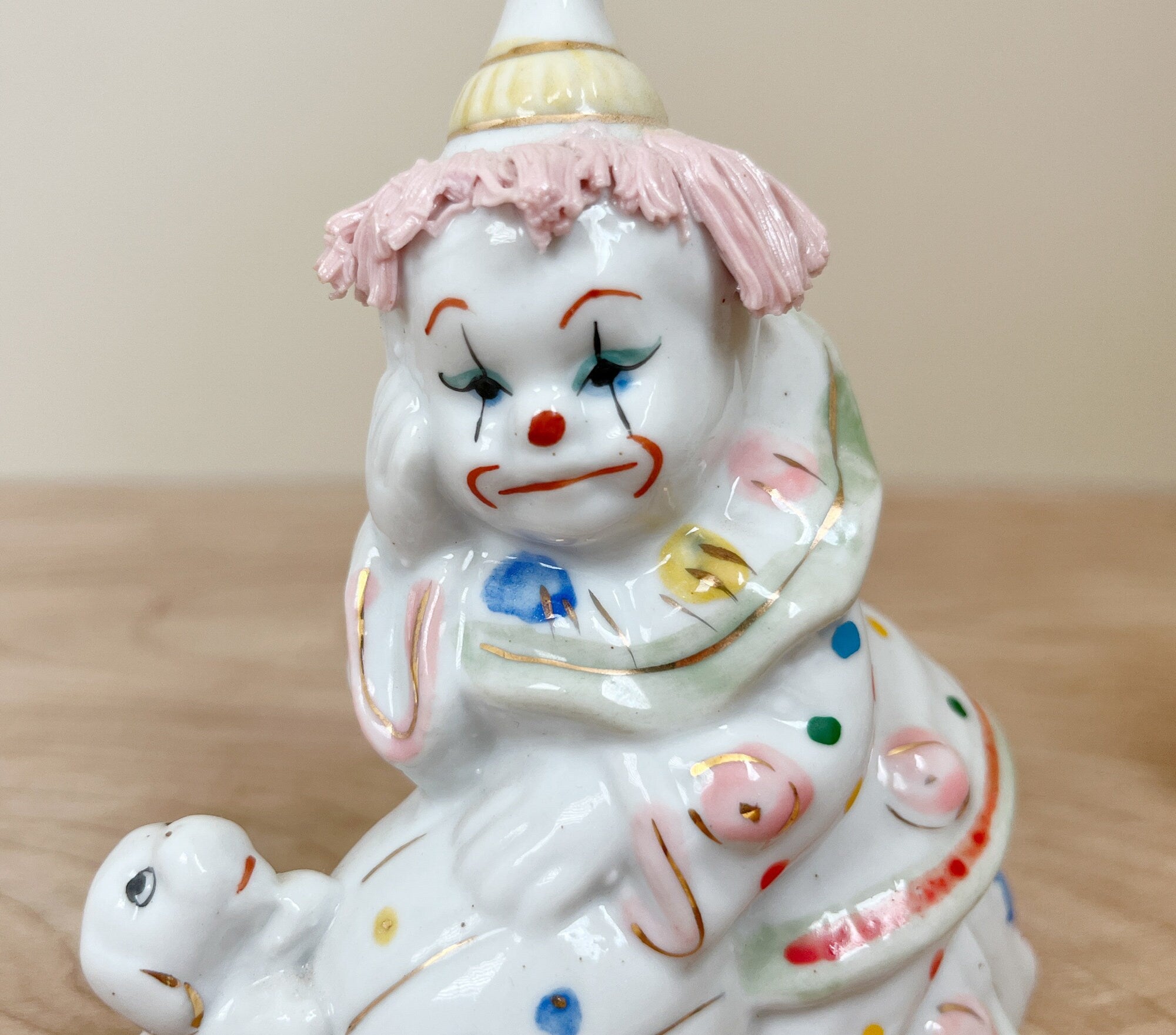 Sweet Clown Figurines Set of Two Little Vintage Ceramic Clowns with Po ...