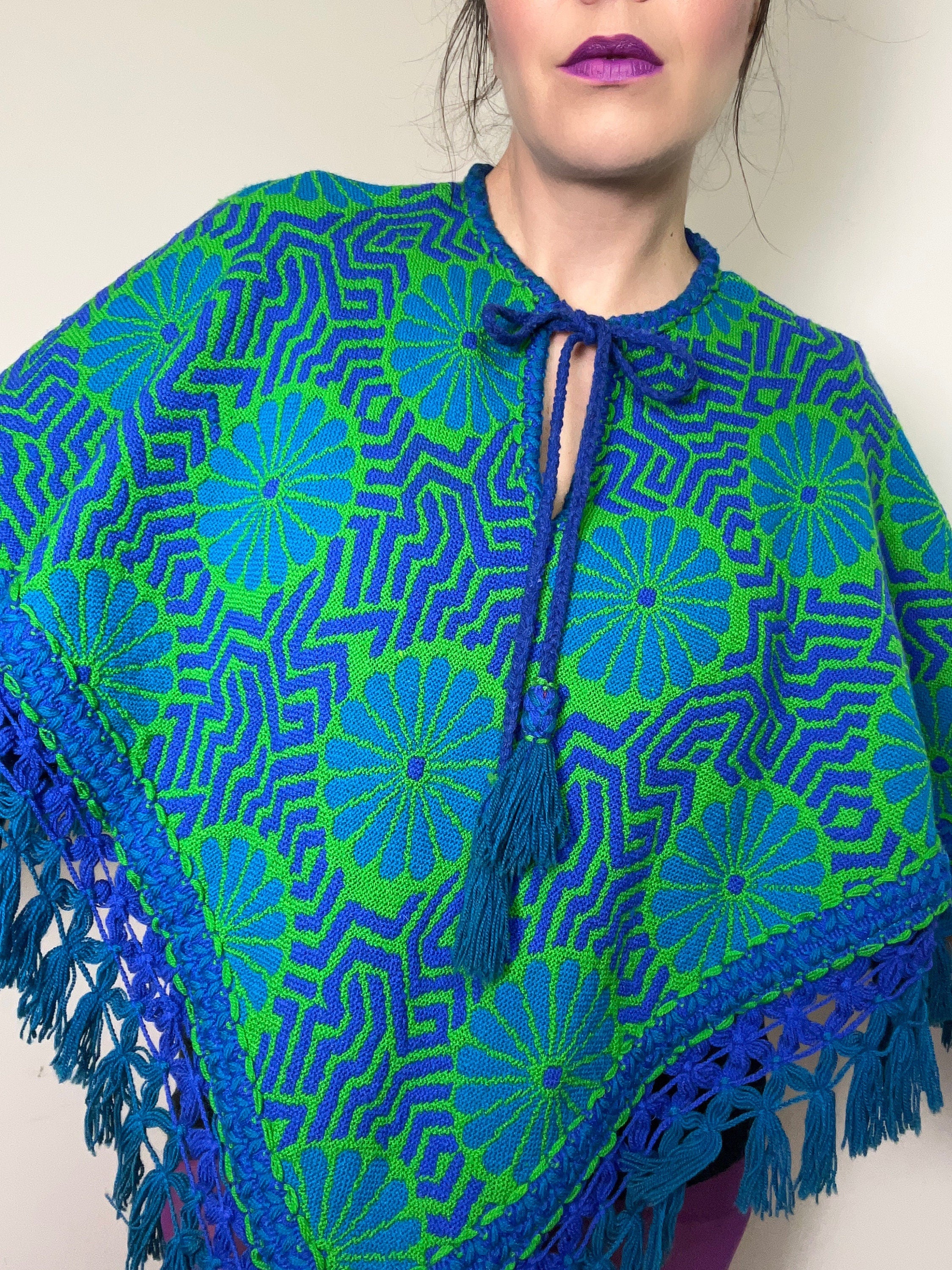 Vintage 60s Psychedelic Wool Floral Fringed Poncho | Shop THRILLING