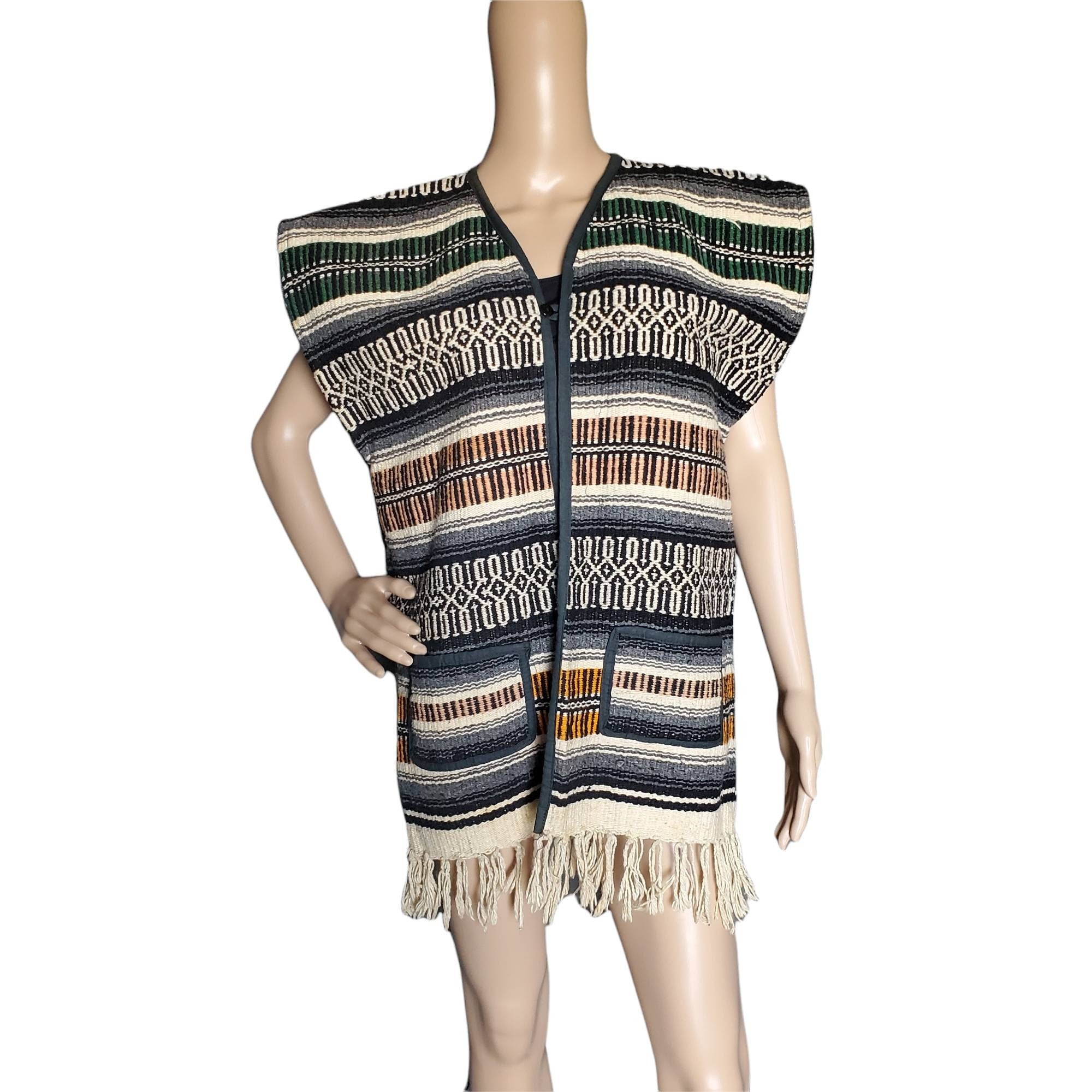 Vintage 60s 70s Wool Serape Poncho Blanket Vest Jacket Biker Motorcycl ...