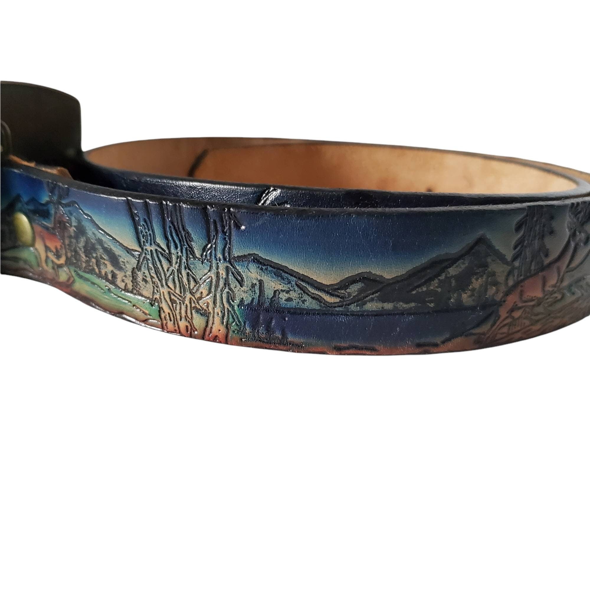 Vintage Mens Byrd Hand Tooled Whitetail Deer Hunter Hunting Leather Be ...