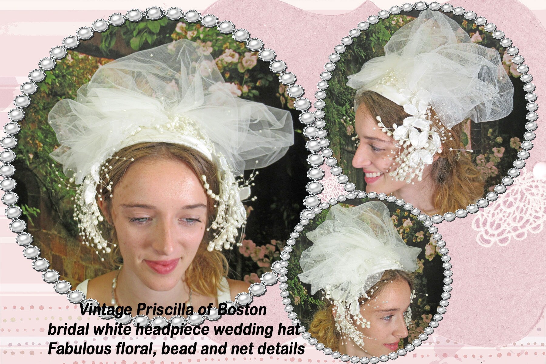 Vintage Bridal White Headpiece / Wedding Hat Priscilla of Boston ...