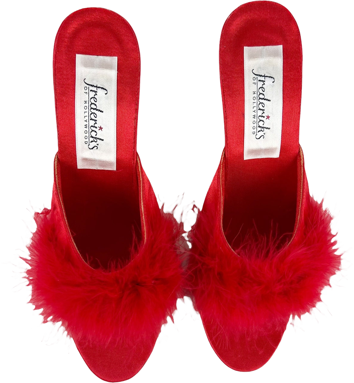 Vintage Red Marabou Feather Satin Heels by Frederick's of Hollywood ...