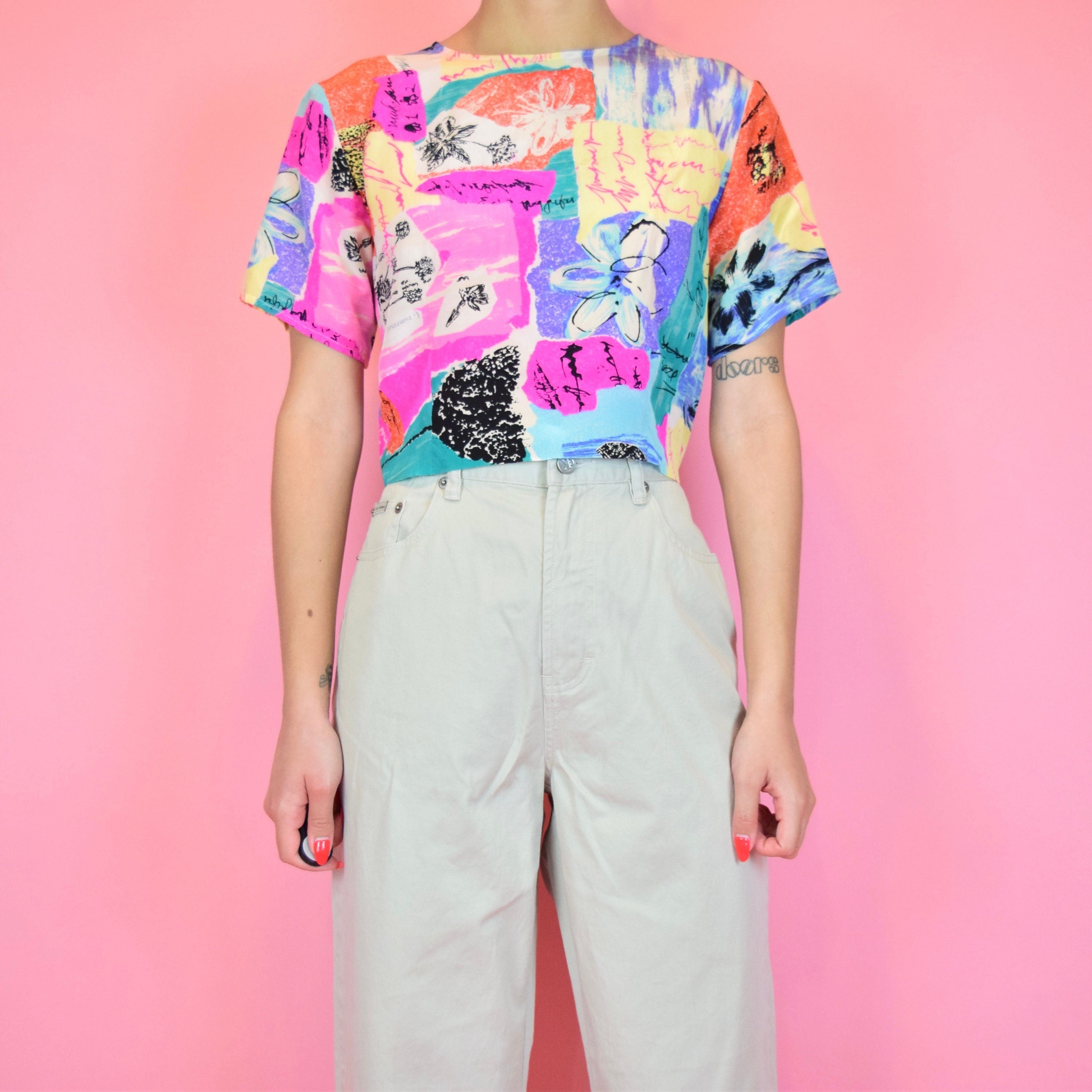 Vintage 80s Rainbow Abstract Art Funky Crop Top by Diane Gilman ...