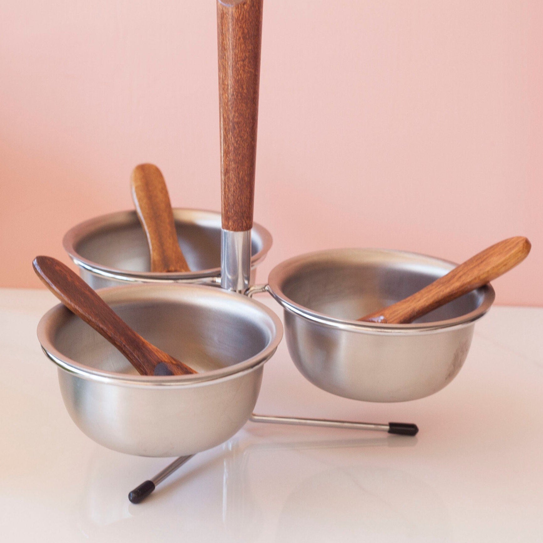 Vintage Mid Century Modern Stainless Condiment Caddy Set with Stand and ...