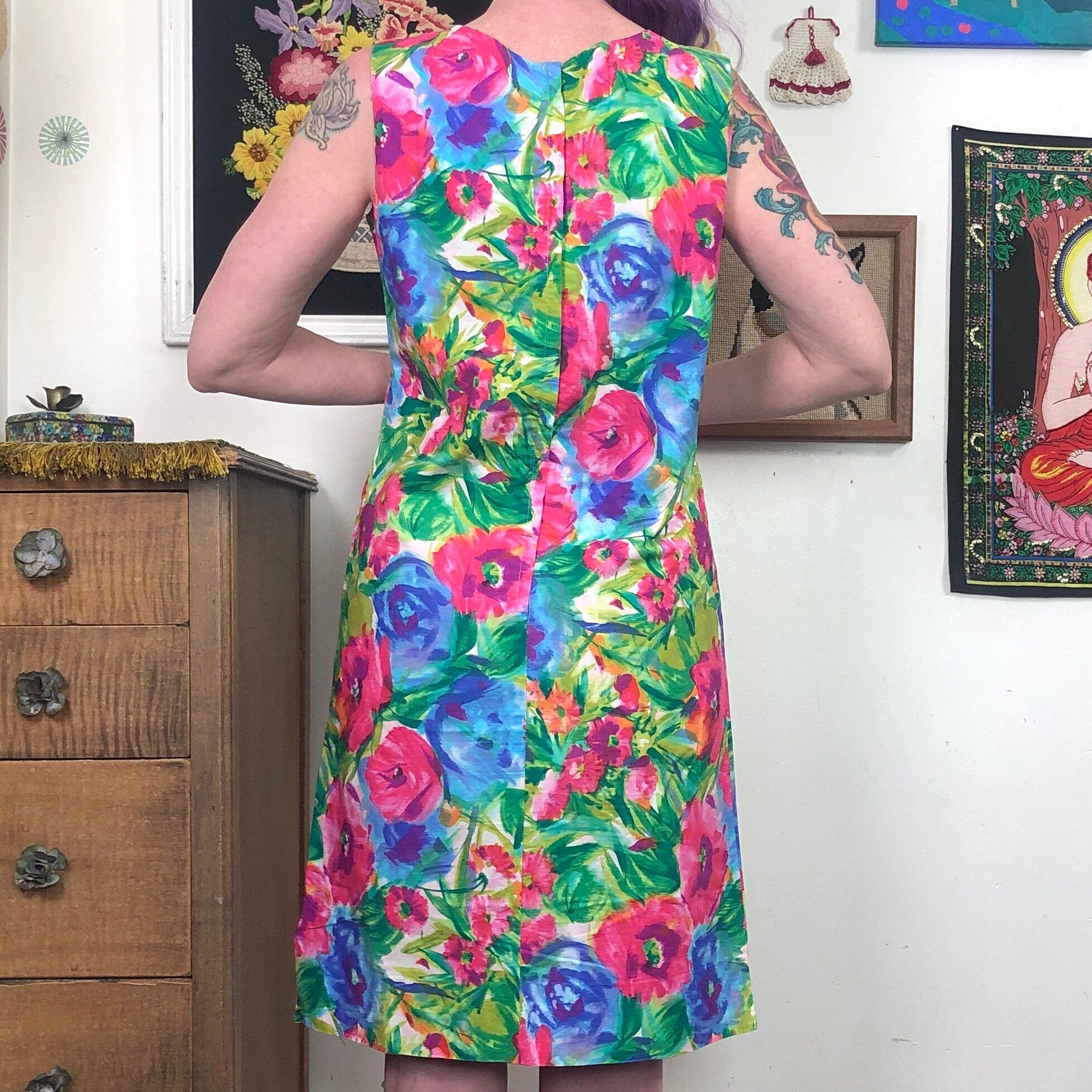 Vintage Floral Sheath Dress 60s Bright Tropical Style Dress | Shop ...