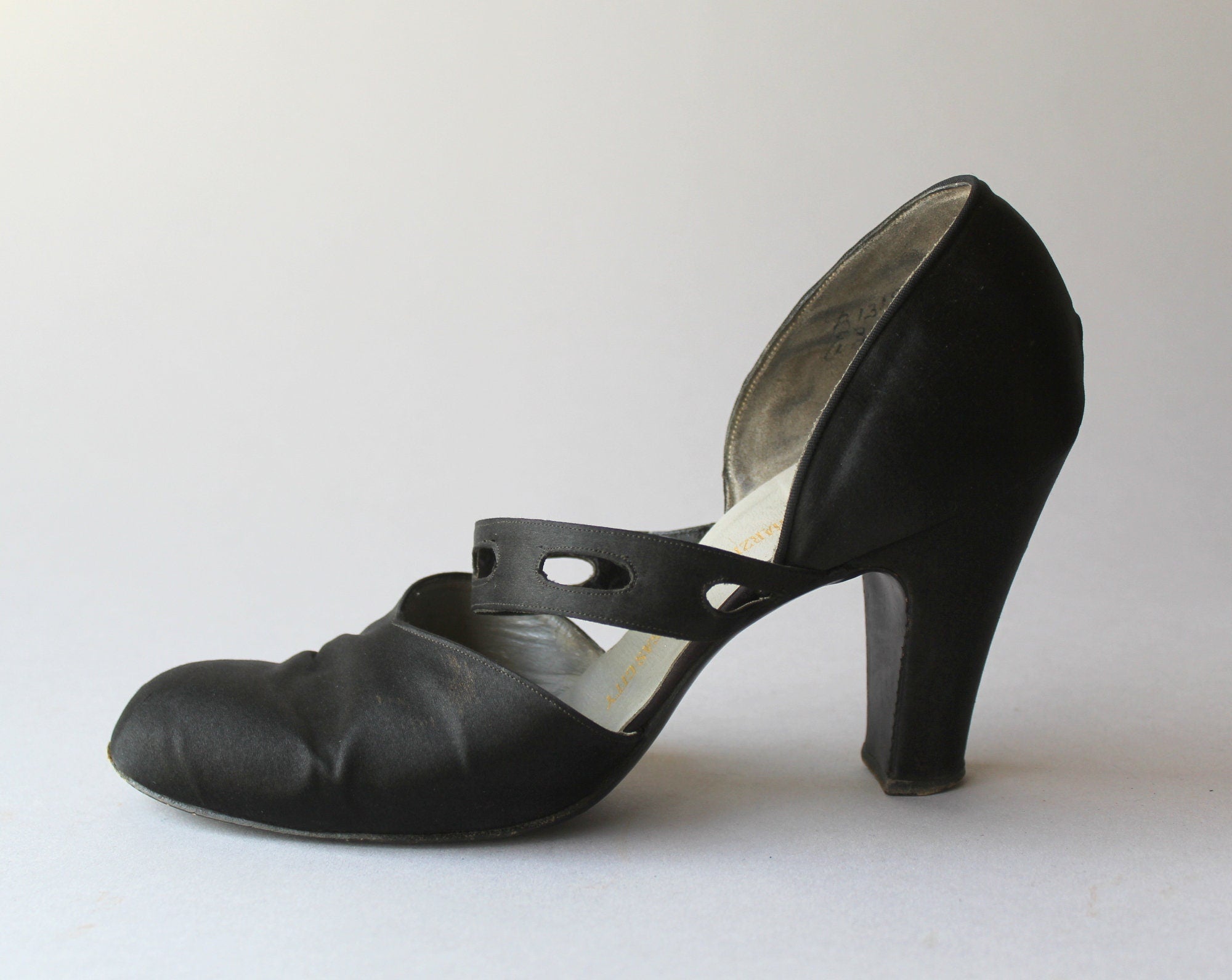 Vintage Delman 20s 30s Black Satin Cutout Strap Art Deco High Heels by ...