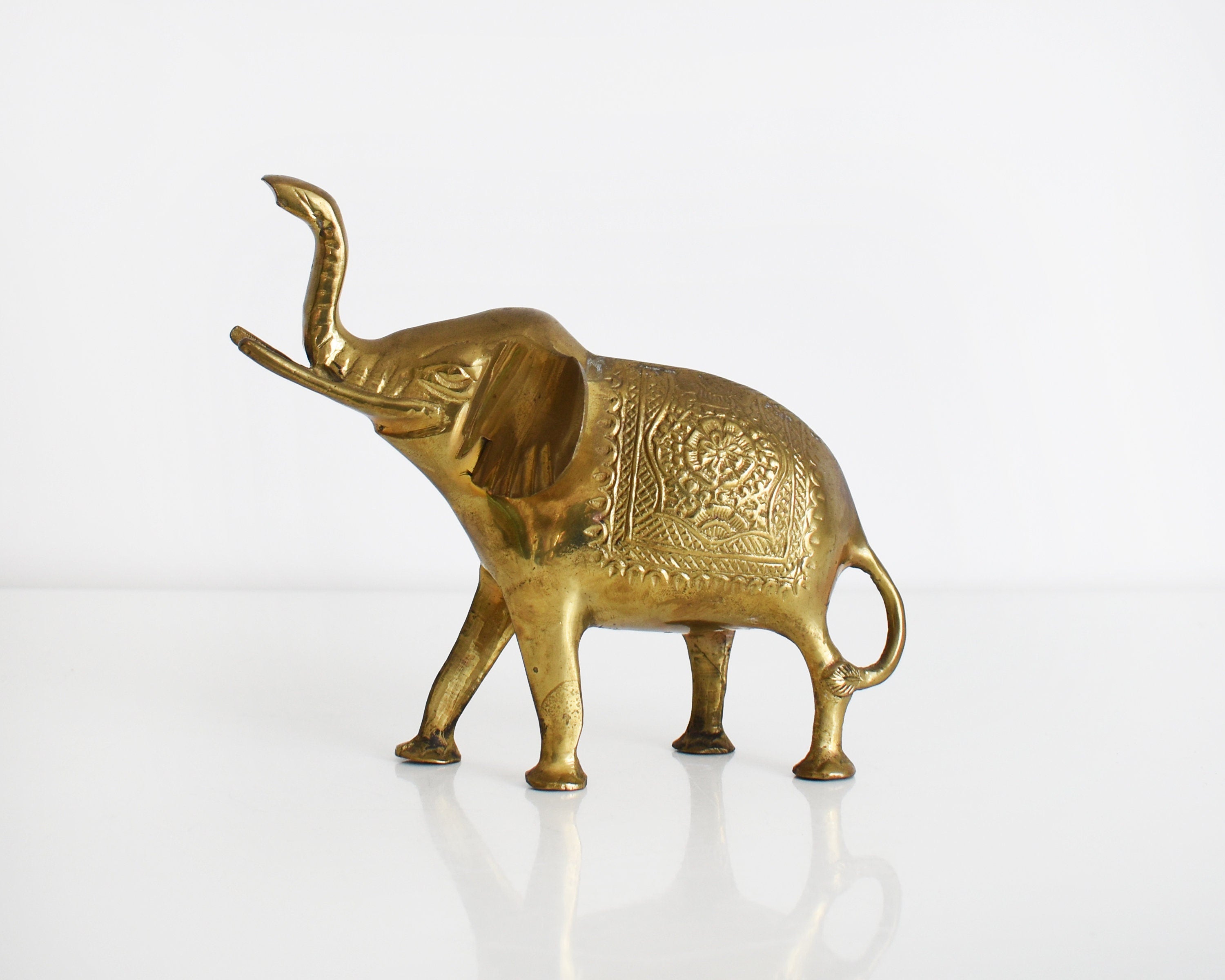 Vintage Brass Elephant Ornate Brass Elephant Figurine, Lucky Elephant ...