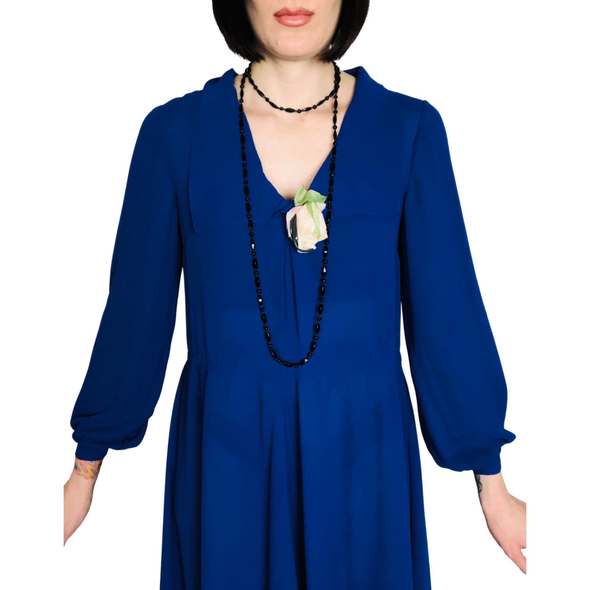 Vintage 20s Style Cobalt Blue Chiffon Day Dress | Shop THRILLING