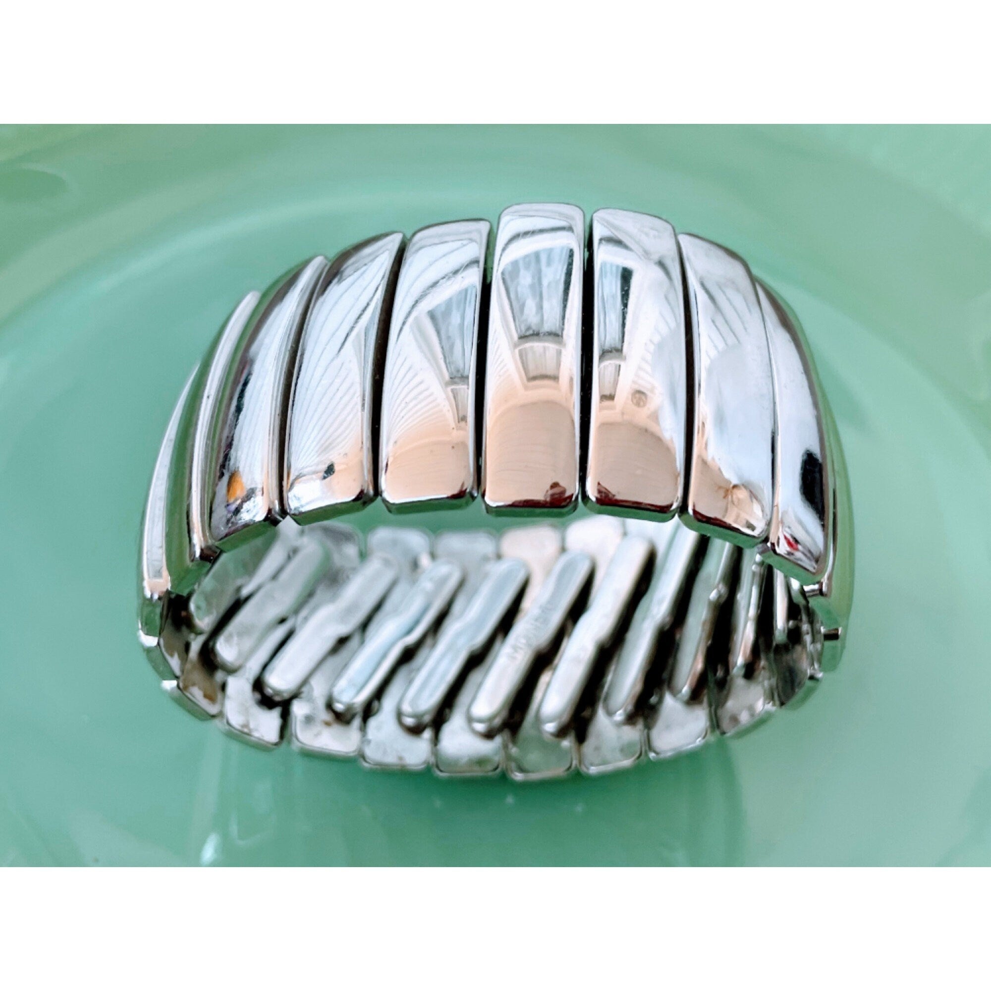 Vintage Silver Chrome Expandable Wide Bracelet by Monet | Shop THRILLING