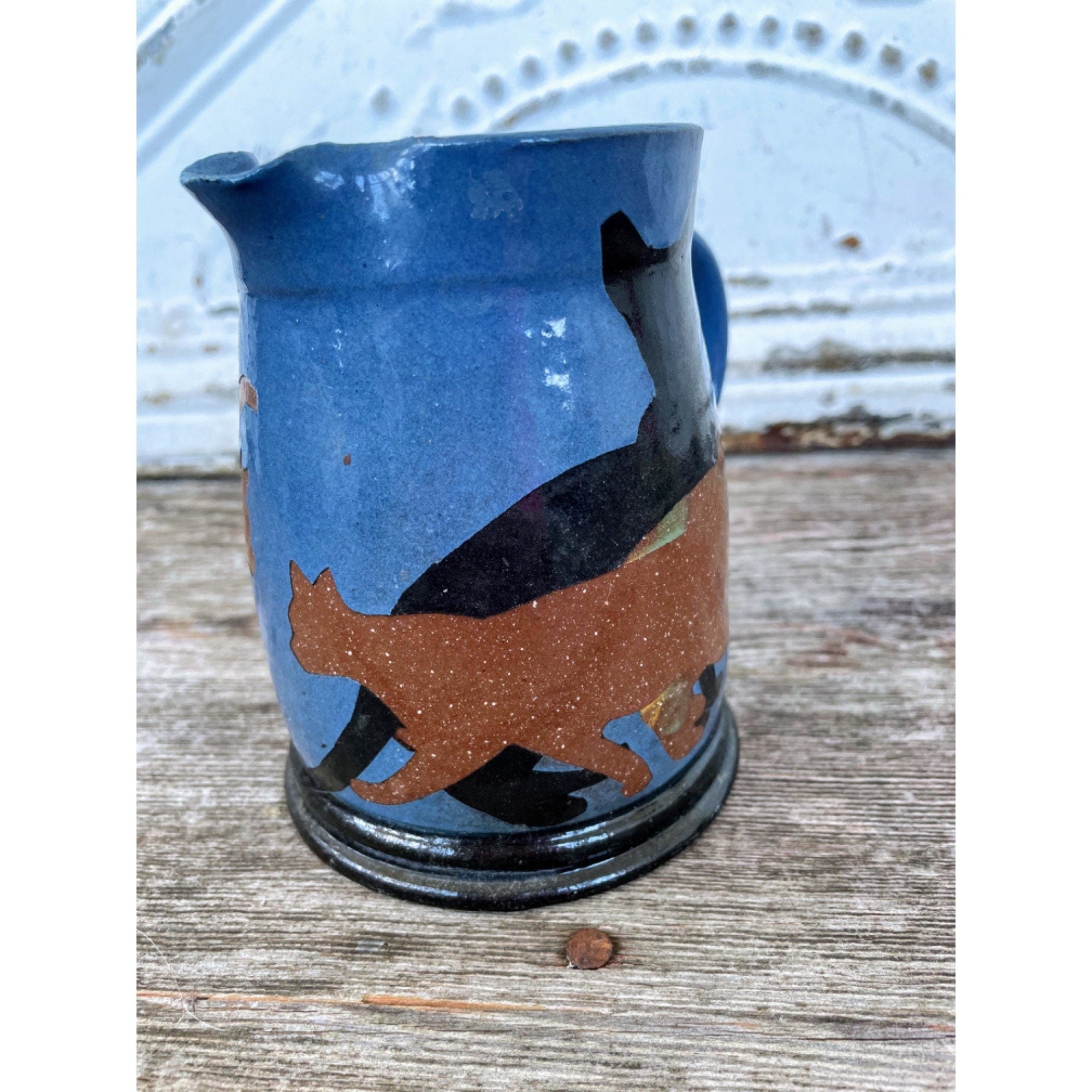 Vintage Westcote Bell Pottery Cat Silhouette Blue Pottery Pitcher ...