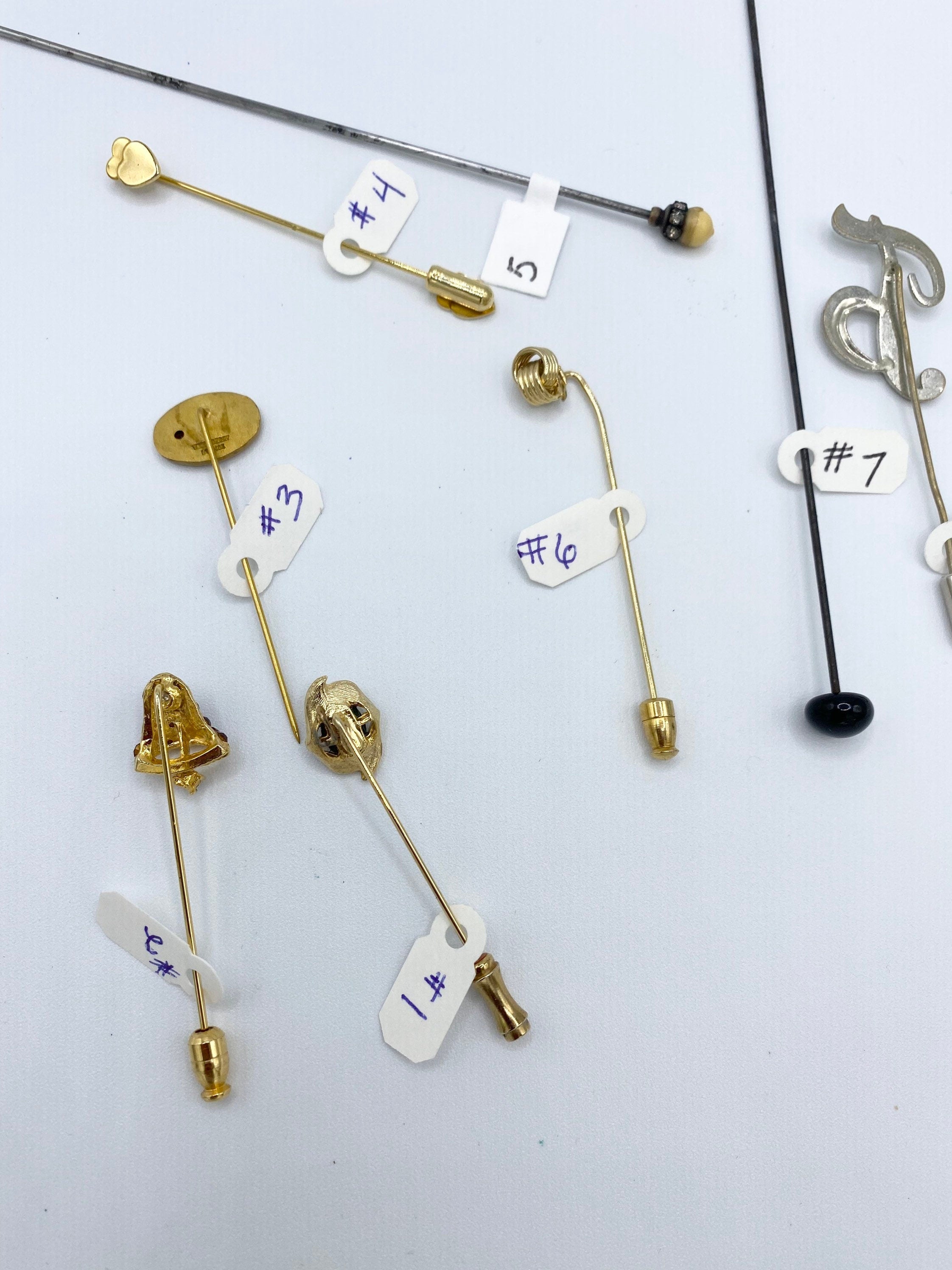 Vintage 10 Stick Pins and Hat Pins Jade Red Bell Goldtone Classics ...