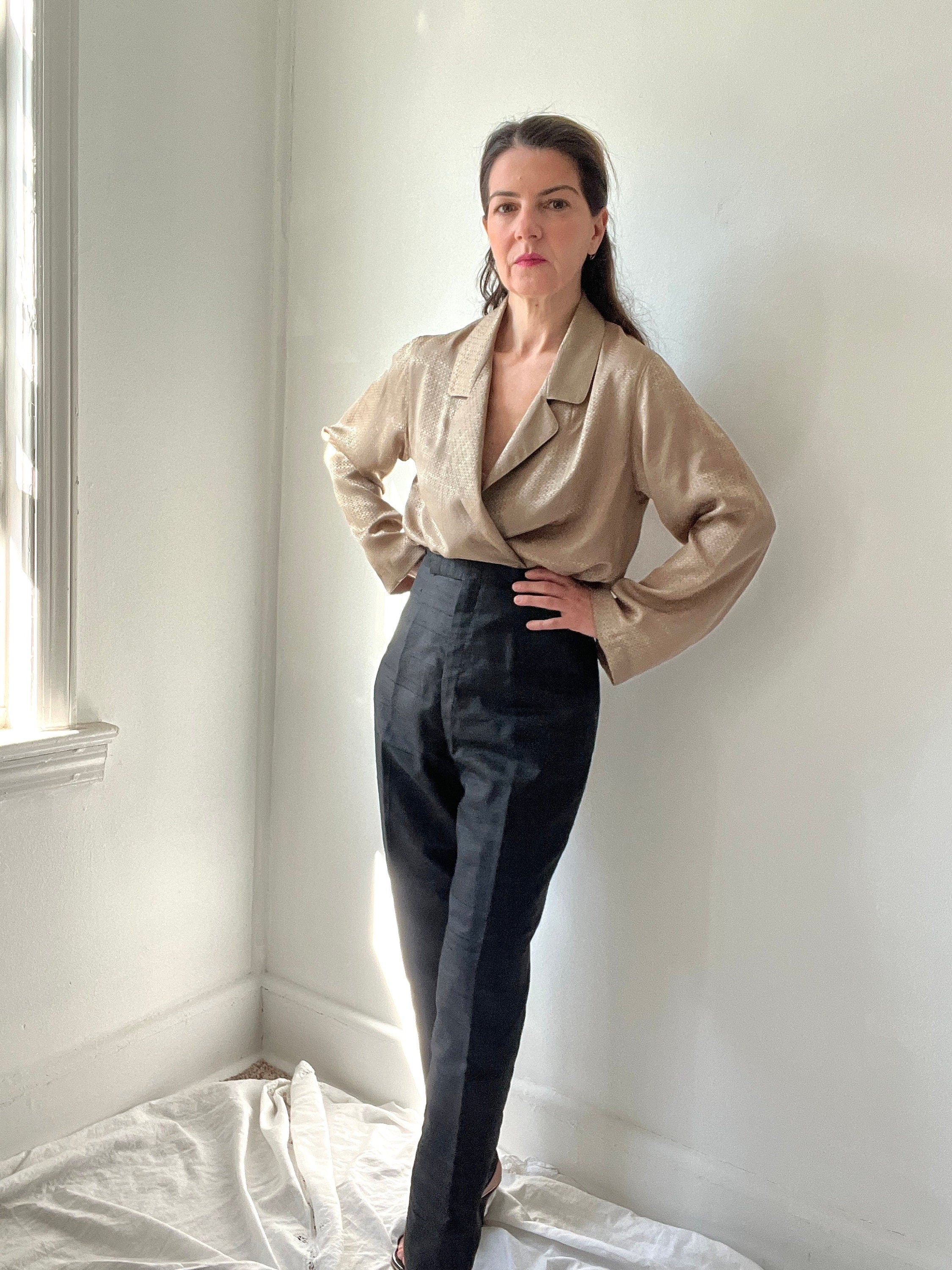 Vintage 60s Silk Cigarette Pants Black Slim High Rise | Shop THRILLING