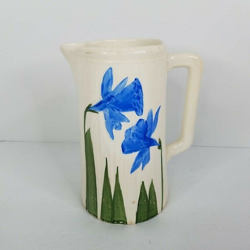 Vintage Wheeling Pottery Majolica Blue Iris Ironstone Pitcher Antique ...