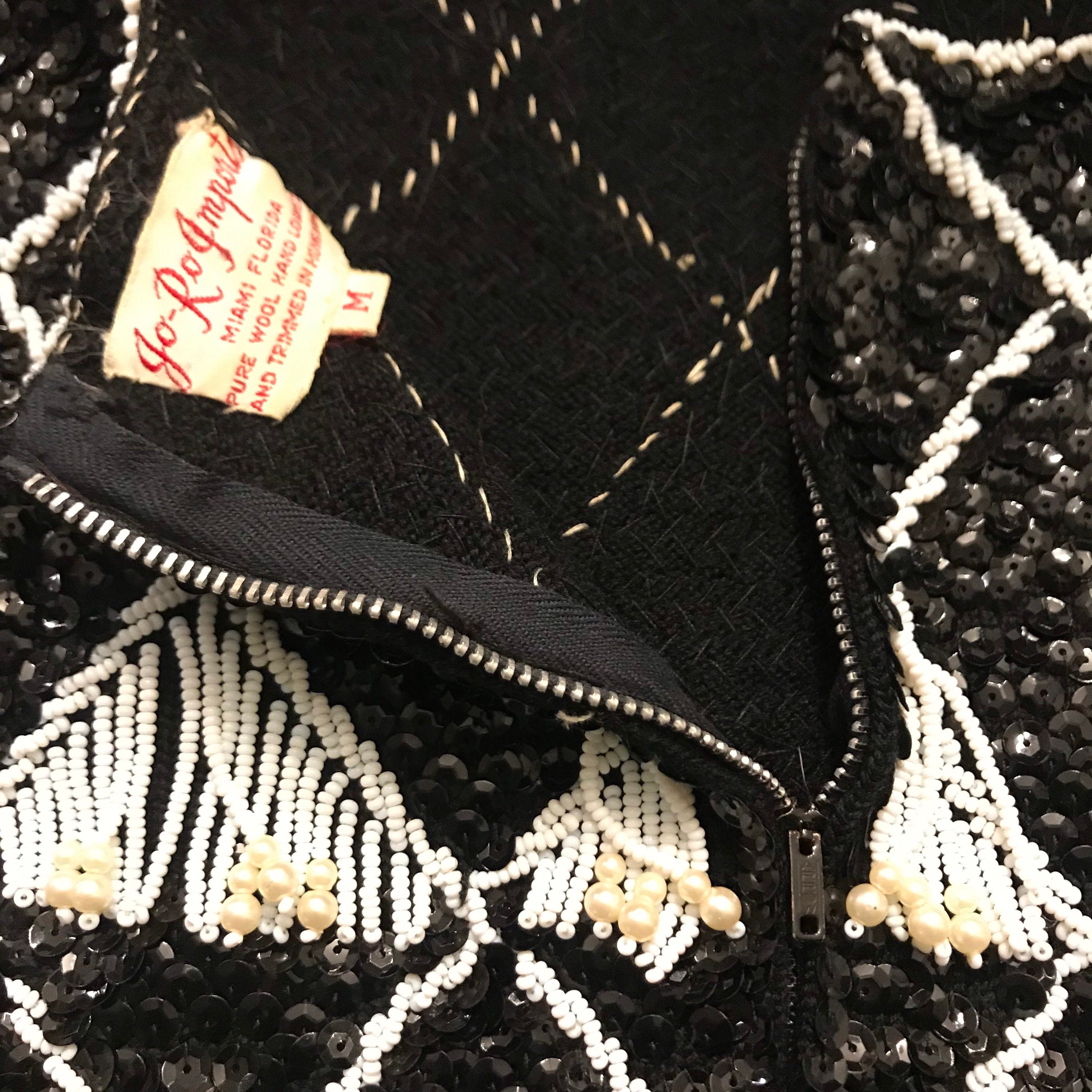 Vintage 60s Sequin Fringe Shimmy Top - Fishnet - Black and White ...